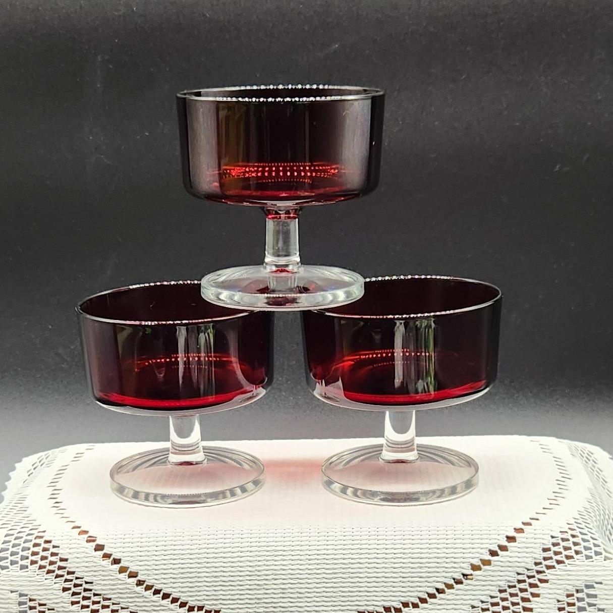 Luminarc Cavalier France Ruby Red Sherbet Glasses, Dessert Dishes