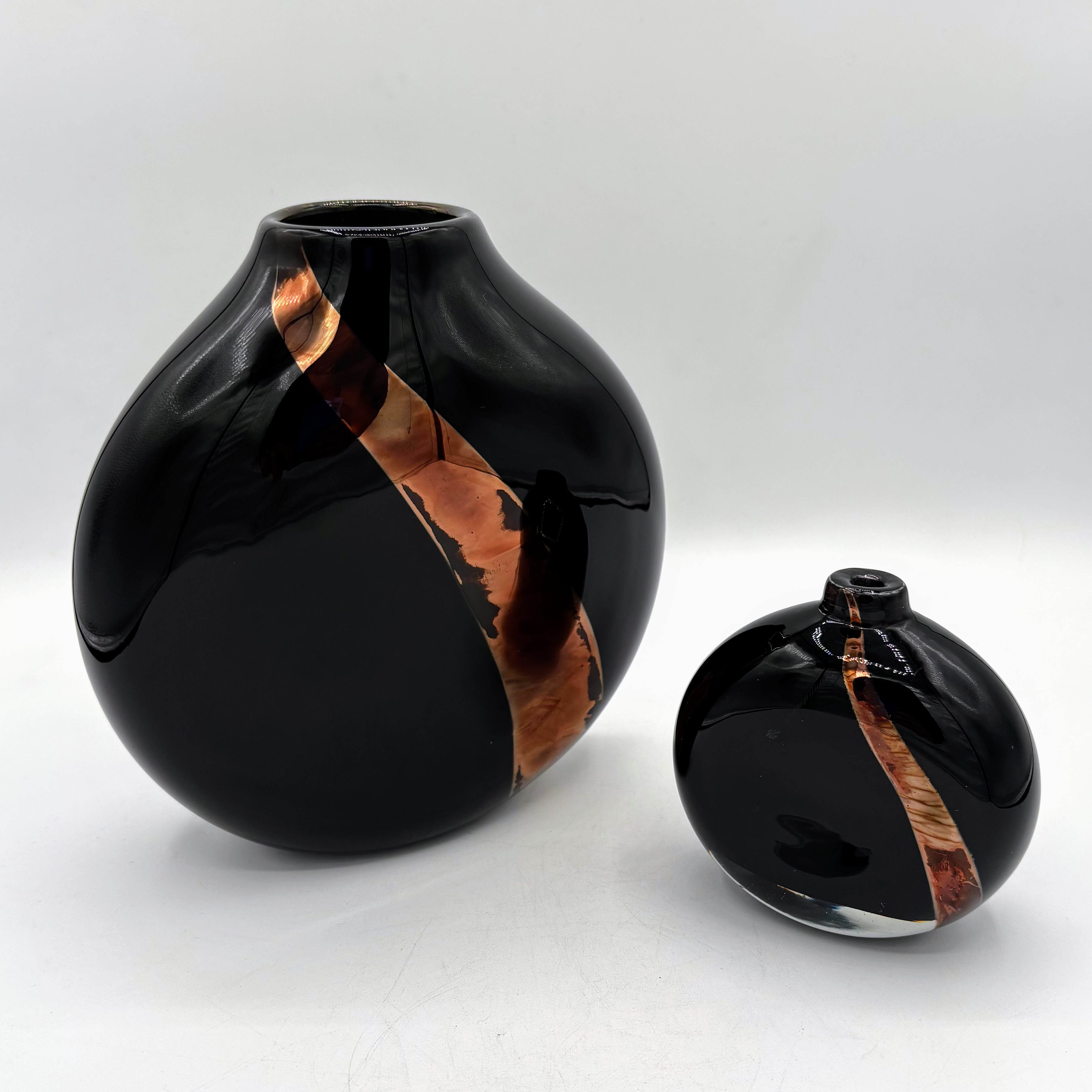 Fellerman Art Glass Studio Set of 2 Vases Midnight Fire Black Gold ...