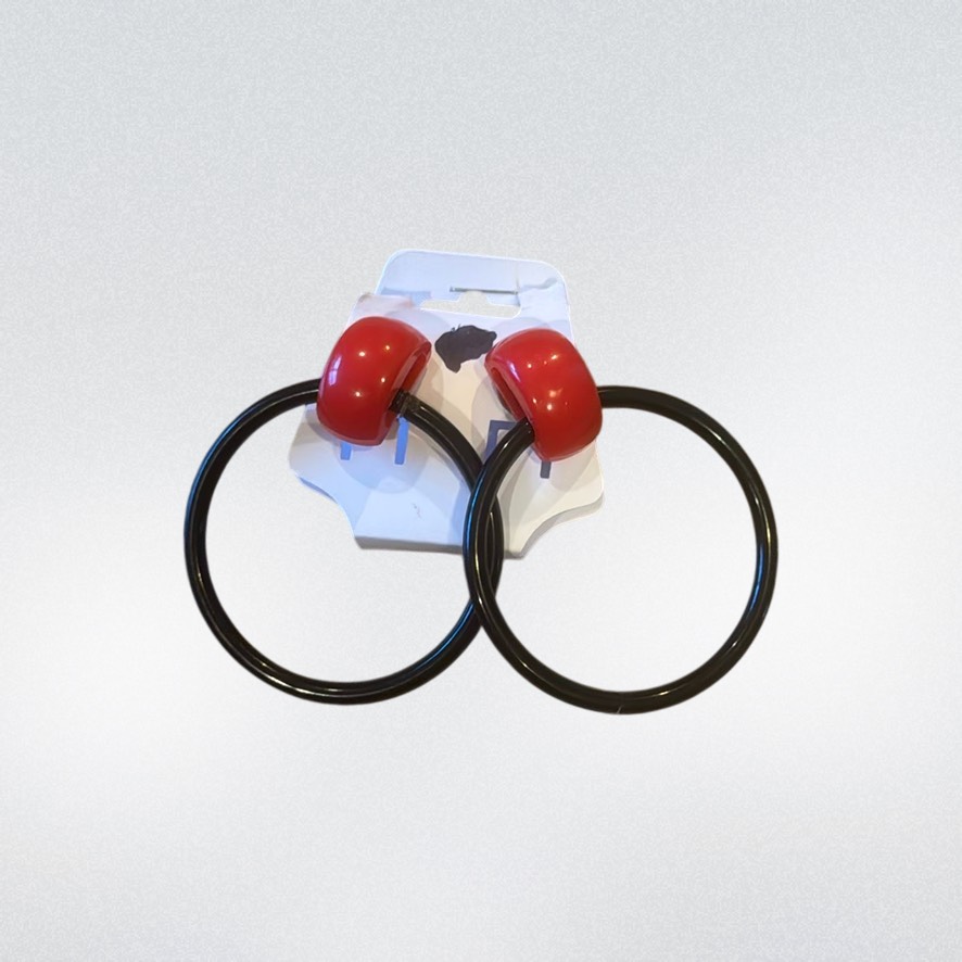 Vintage Funky Black and Red Acrylic Large Hoop Pierced Earrings, 3 ...