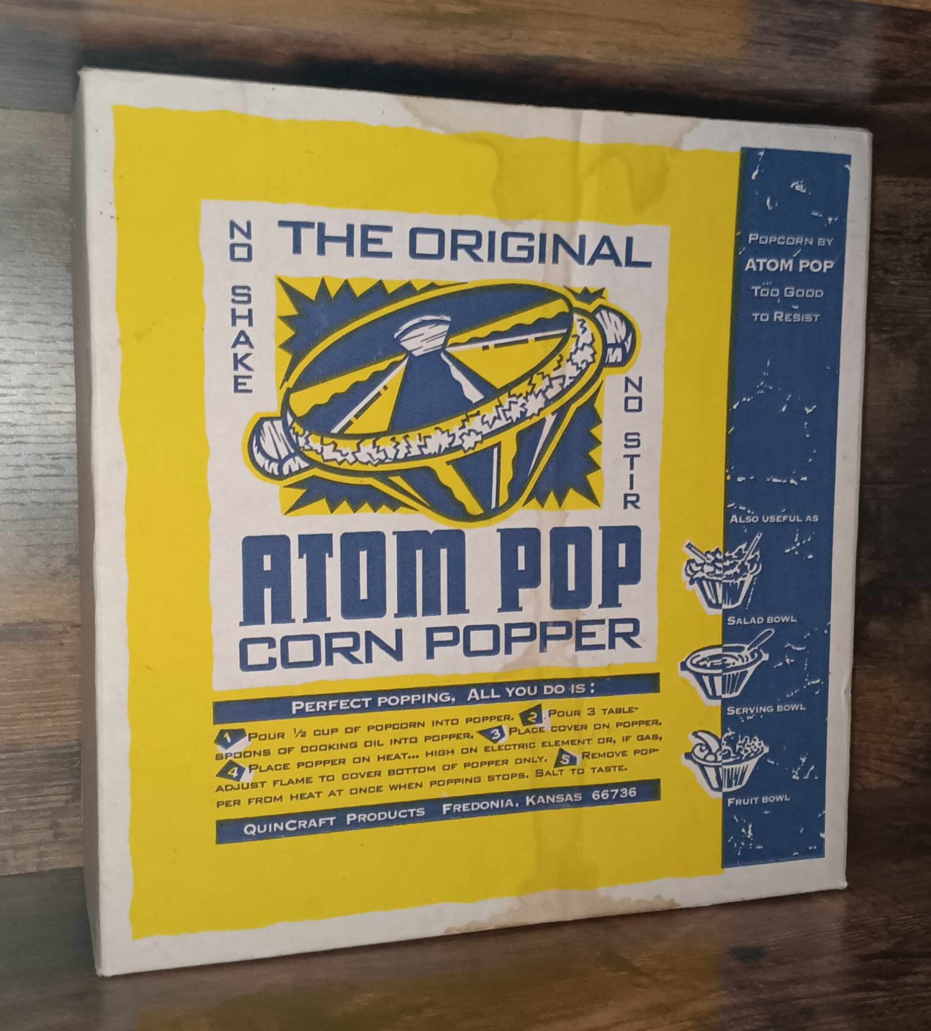 New in the Box Vintage The Original No Shake No Stir Atom Pop Corn Popper