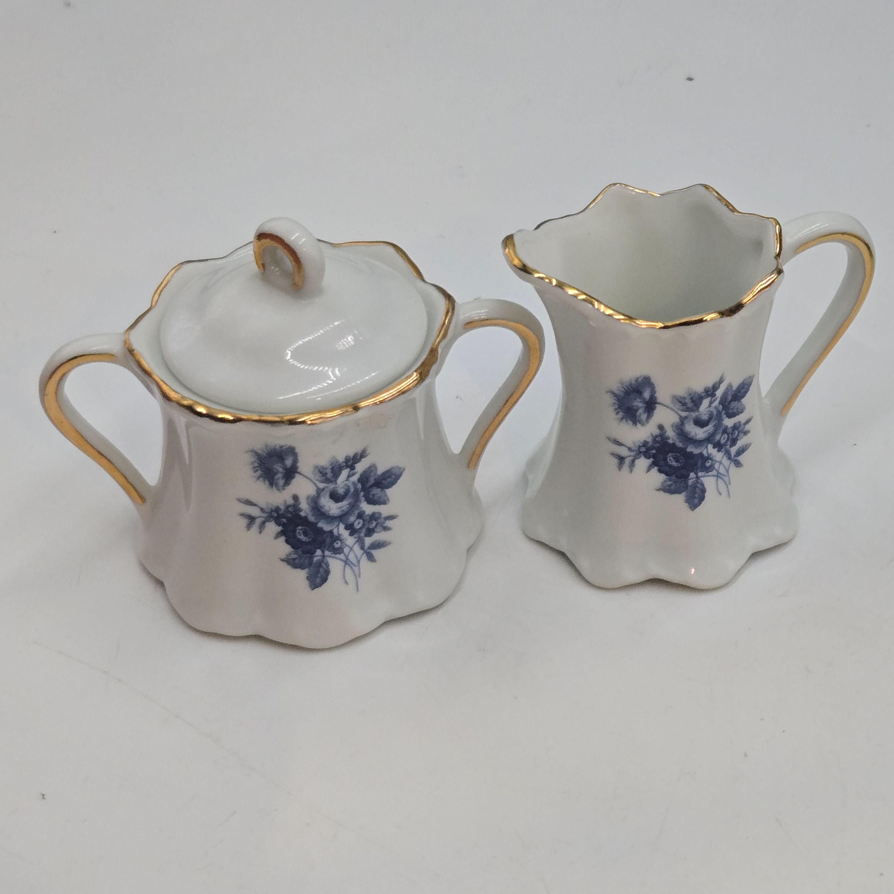 Vintage Creamer & Sugar Winrose Collection Blue Roses Set Of 2 Pieces