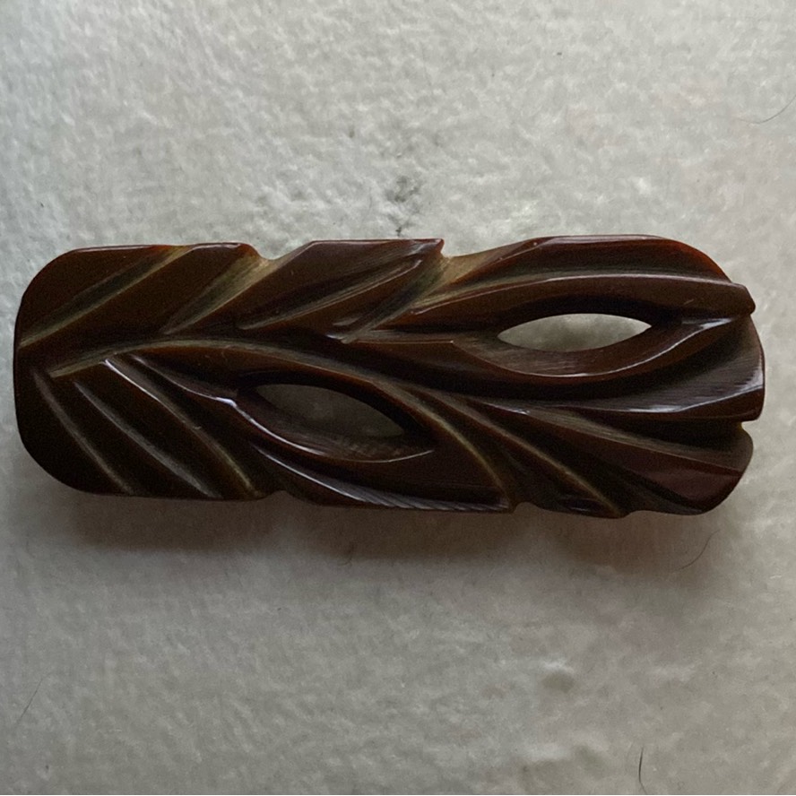 Brown Vintage Hand Carved Bakelite Brooch