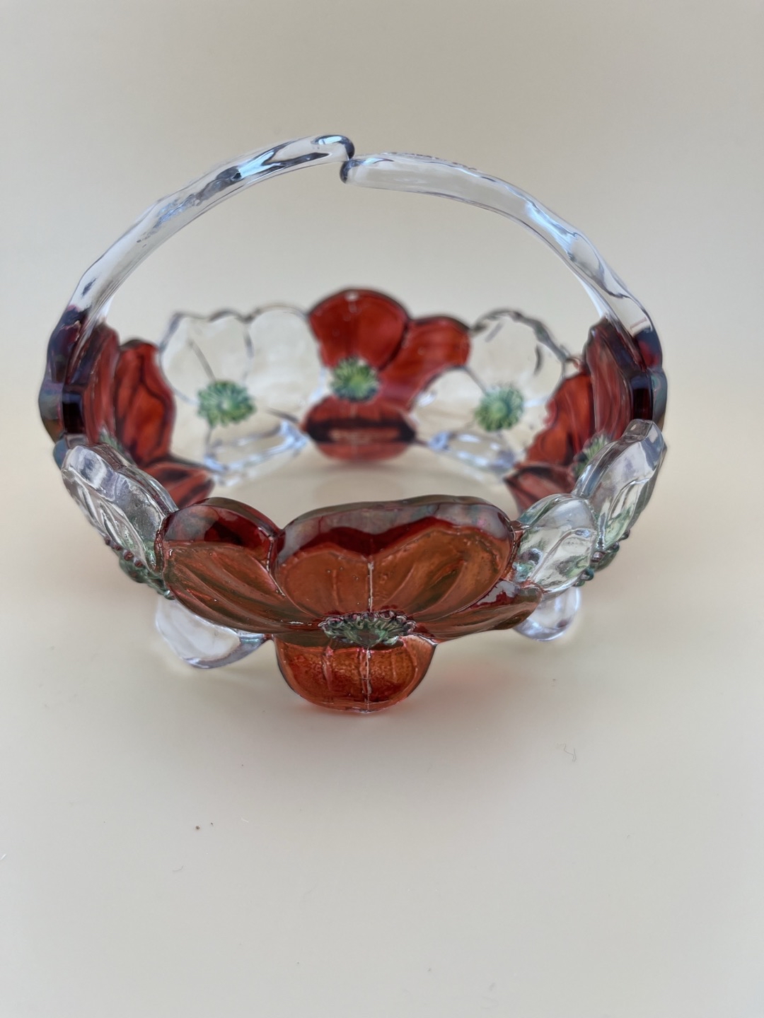 Westmoreland Glass Cranberry/Clear/Green Dogwood Flowers Split Handled ...