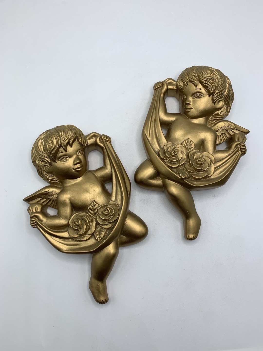 1992 Miller Studios Gold Cherubs Angels Chalkware Wall Plaque Set of 2 ...