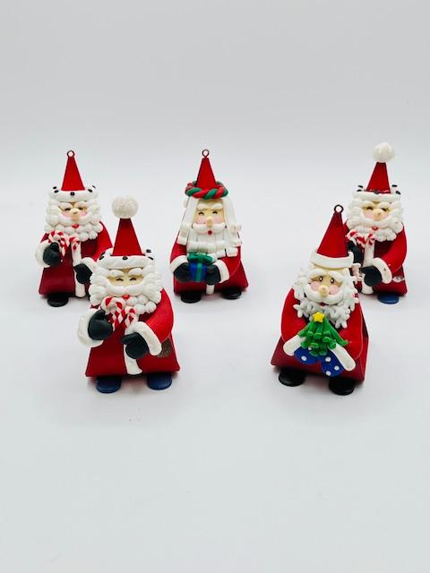 Vintage Clay Santas On Metal Triangles Napkin Rings