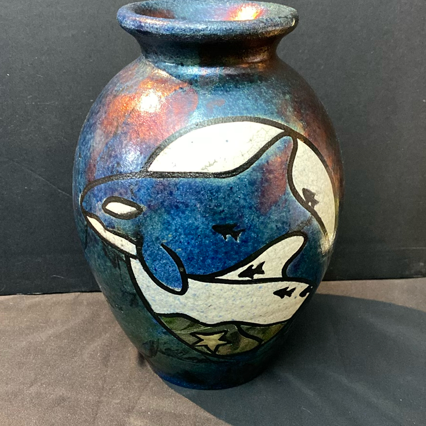 Braemar Raku Vase Orca Killer Whale
