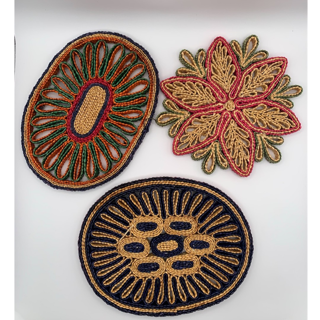 3 VTG 1970s Straw Woven Trivets. Made In The Peoples Republic Of China.