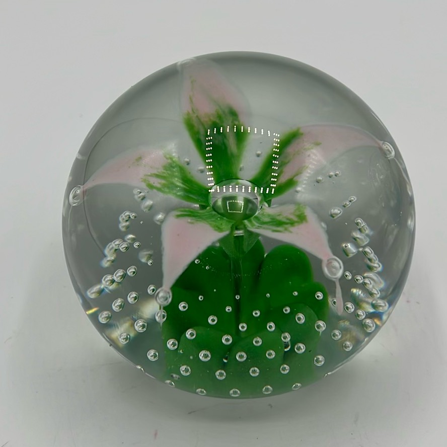 Wheaton Village Pink Flower Controlled Bubble Paperweight