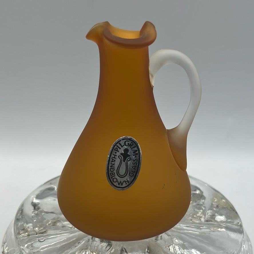 Vtg Pilgrim Glass Small Amber Frosted Satin Pitcher 4.5”