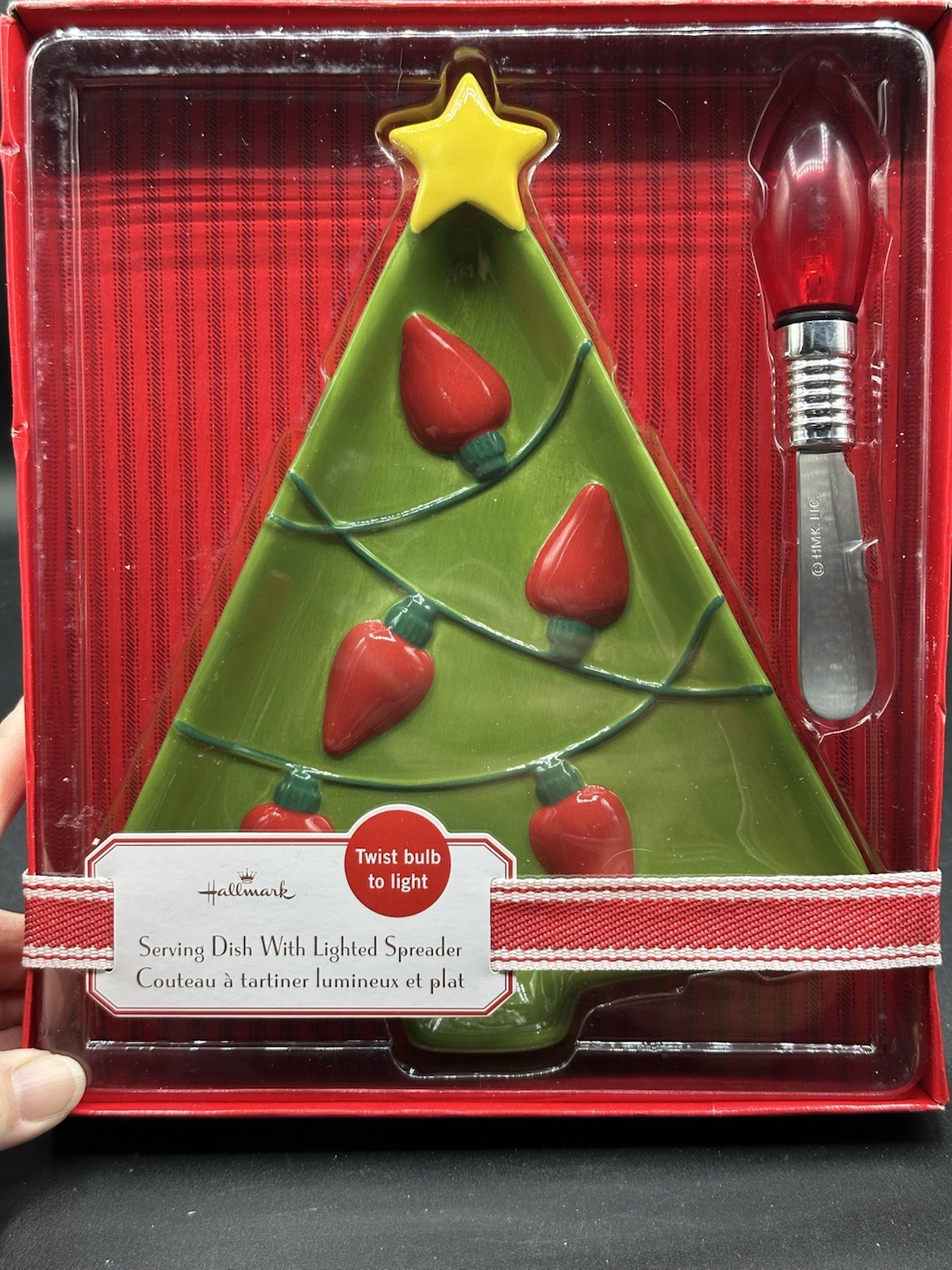 HALLMARK CHRISTMAS SERVING DISH & SPREADER BATTERY LIGHTS NEW