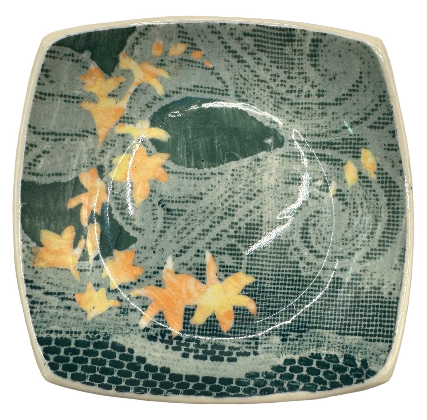 Signed Peppi Melick Studio Art Pottery Trinket Dish Lace Autumn Leaves ...