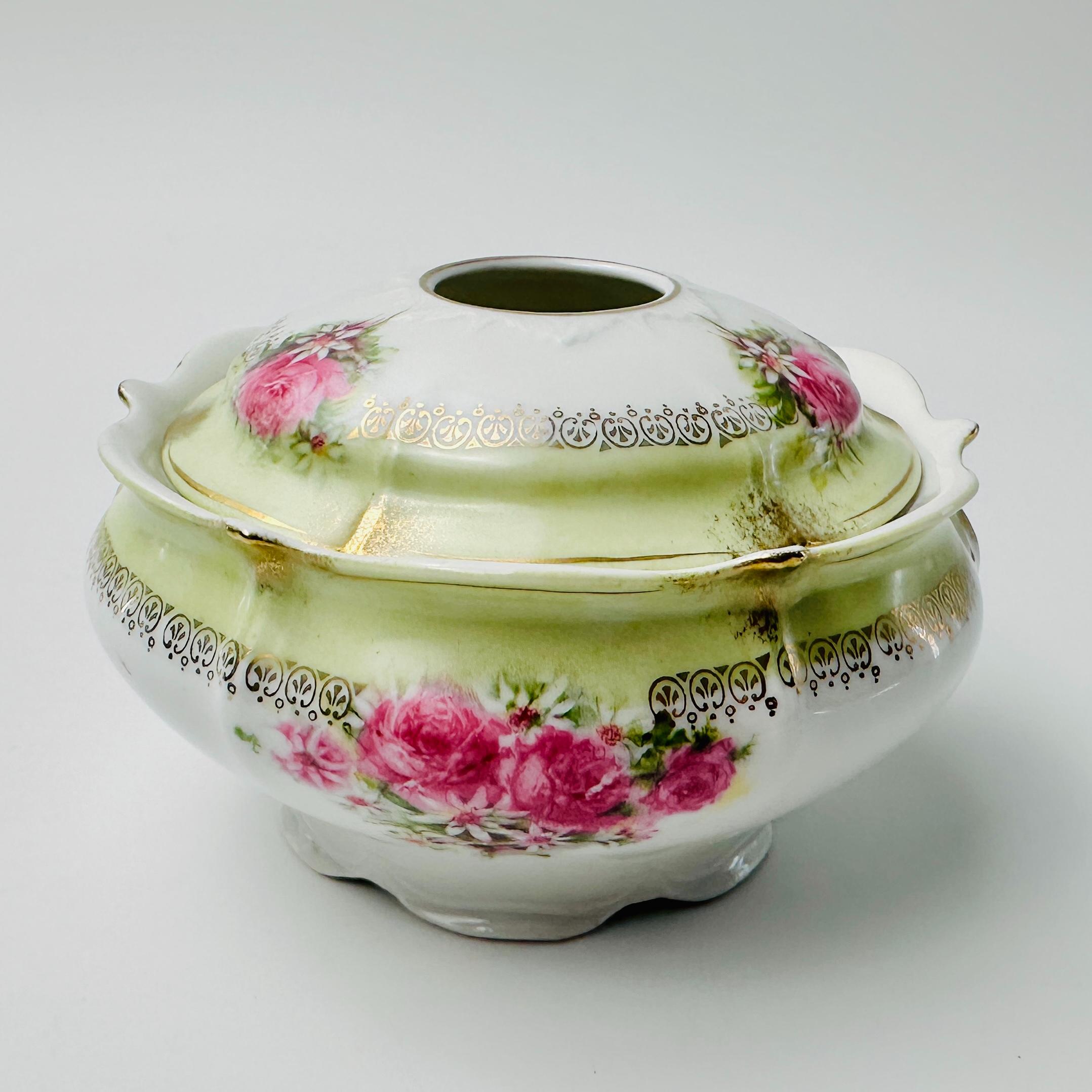 Vintage Porcelain Hair Receiver Made in Germany Pink Rose Pattern Gold ...