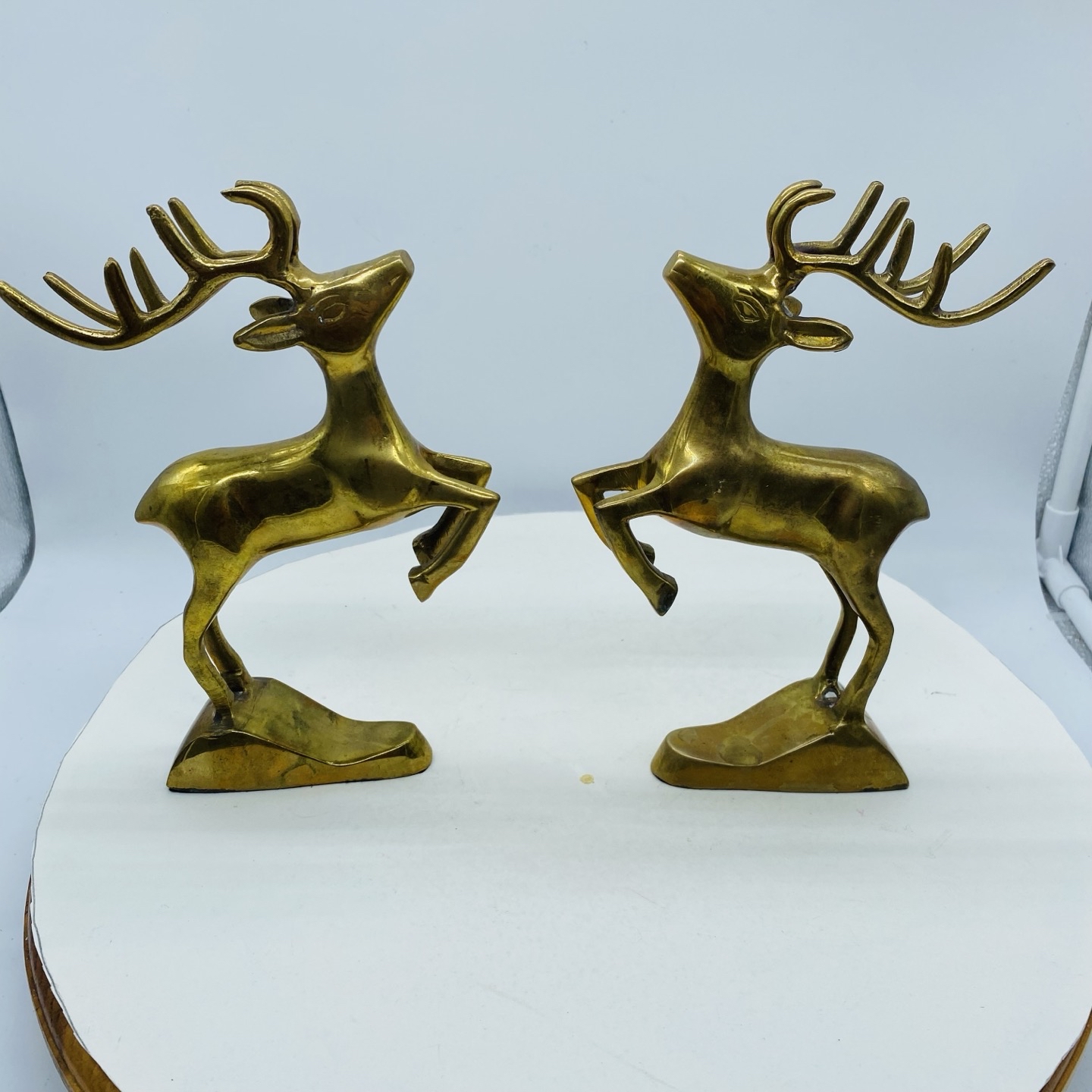Vintage Brass Deer Bookends Figurines Decor Christmas Winter 7 inch