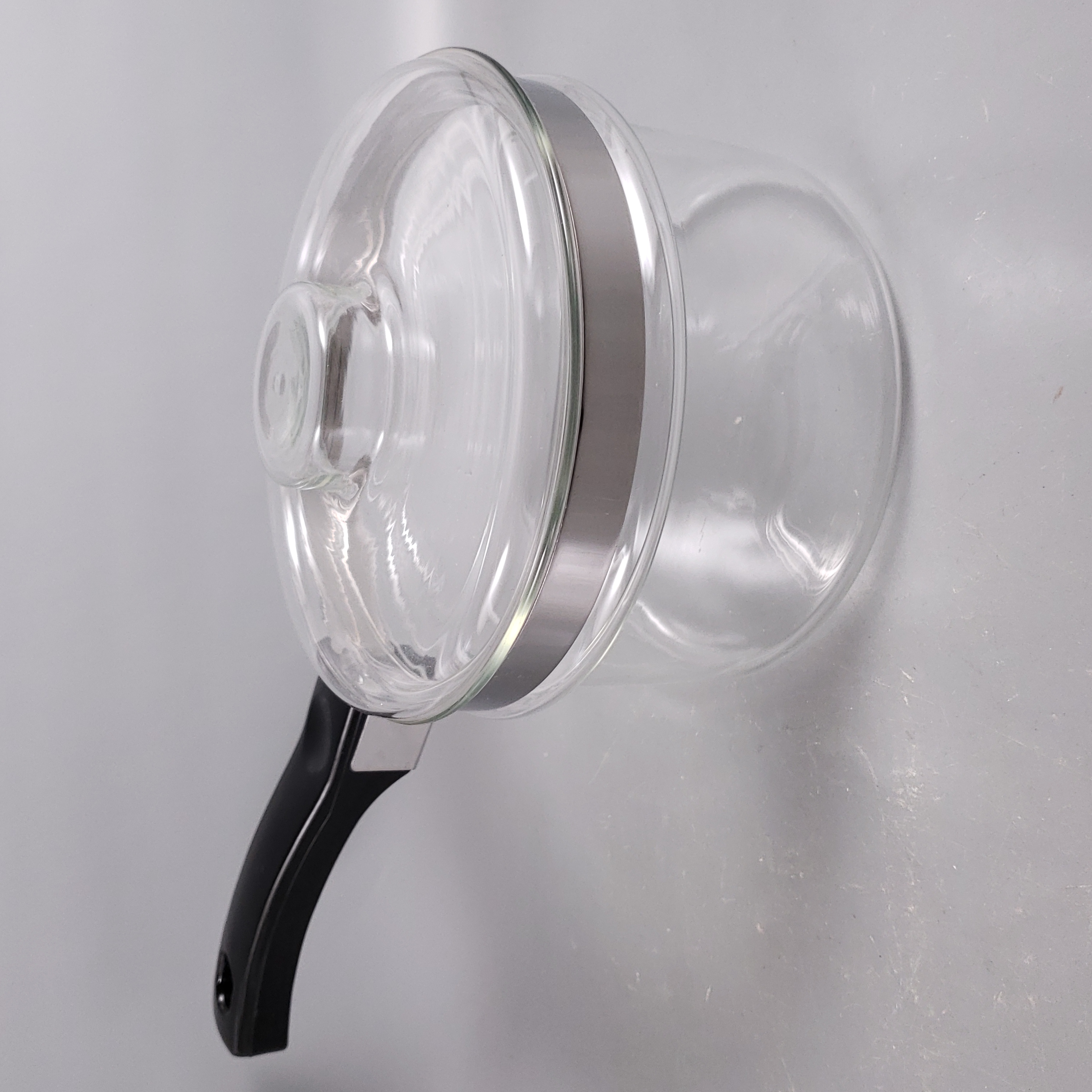 Vintage Clear Glass DOUBLE BROILER Sauce Pot Chrome Black Handle with Lid