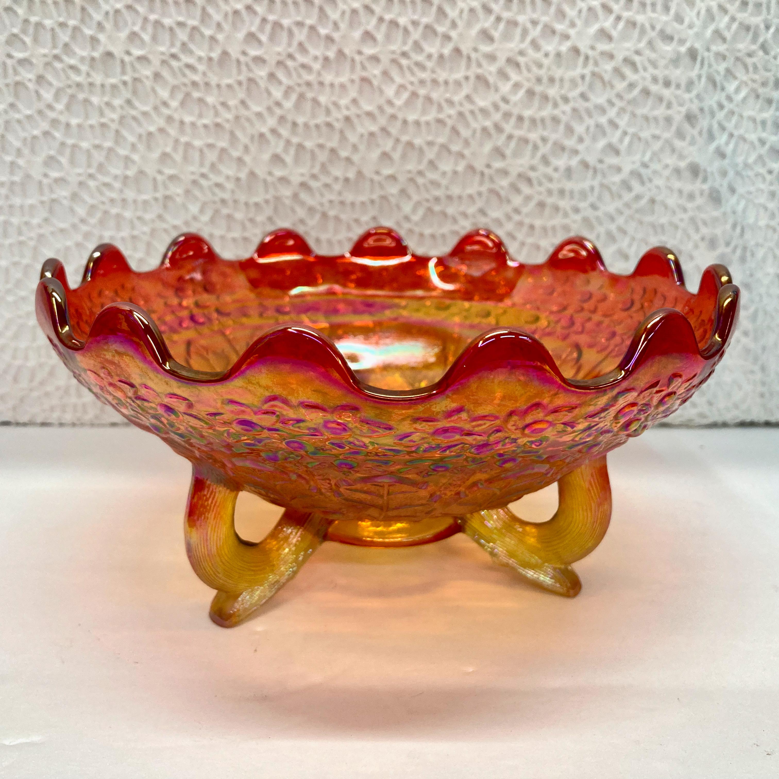 Vintage Fenton Orange Tree Carnival Glass Red/Orange Twig Footed FLARED ...