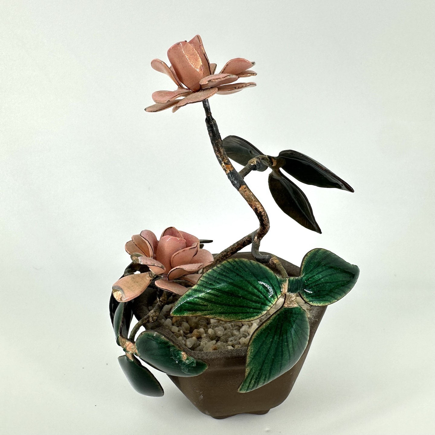 Copper And Enamel Bonsai Floral Tree Sculpture AS IS