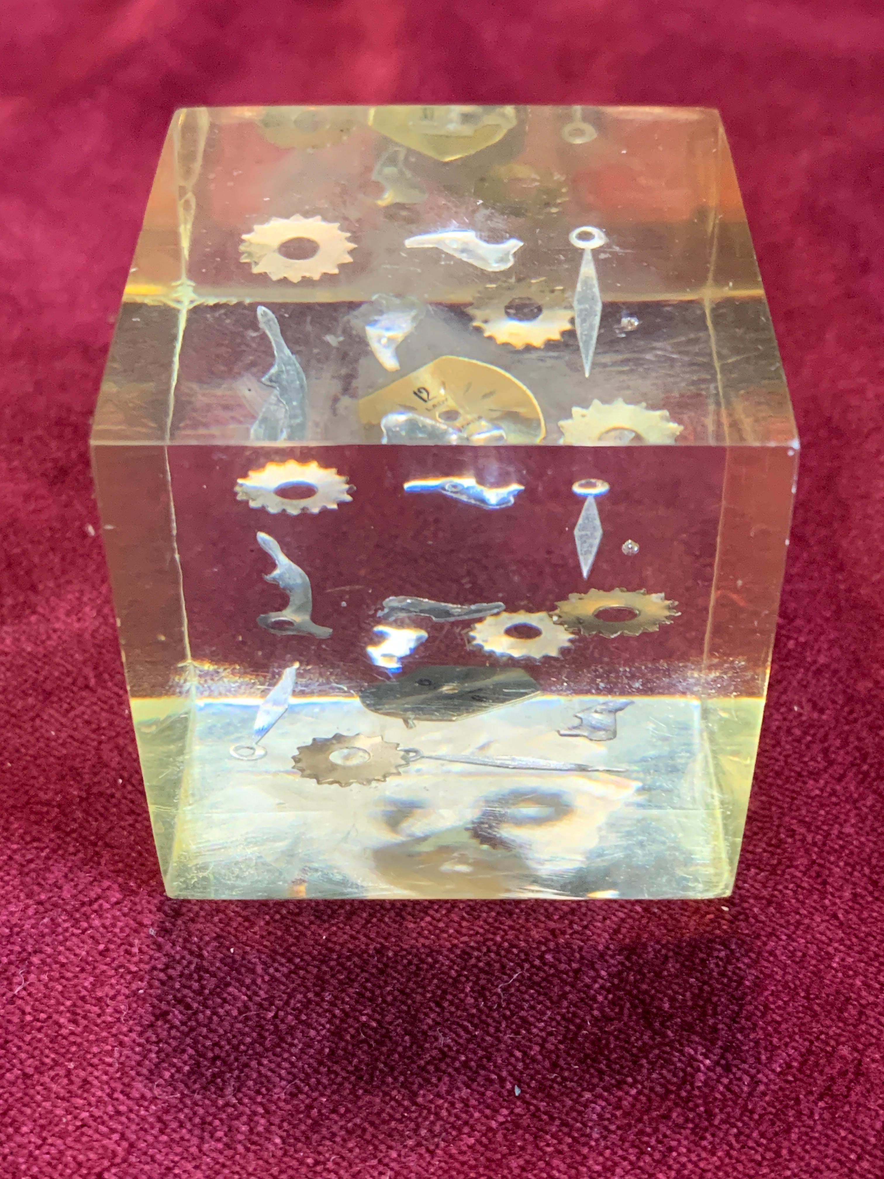 Square Lucite Paperweight Glows!