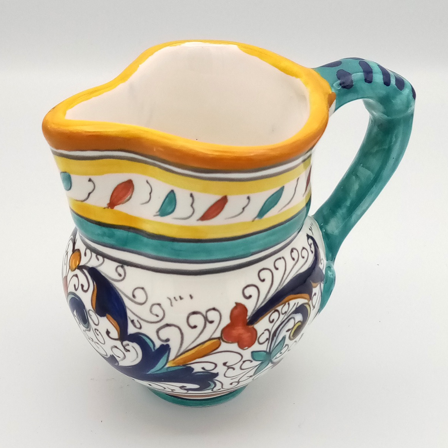 Deruta Majolica Creamer Pitcher, Floral Design, Made In Italy, 4” Tall