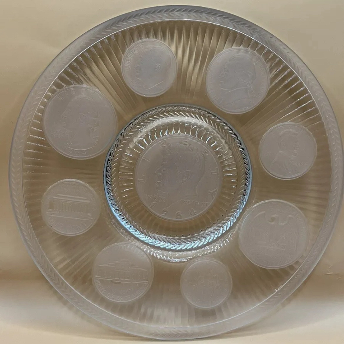 Vintage Imperial Glass Pedestal Plate Coin Plate 1964 Liberty Kennedy ...