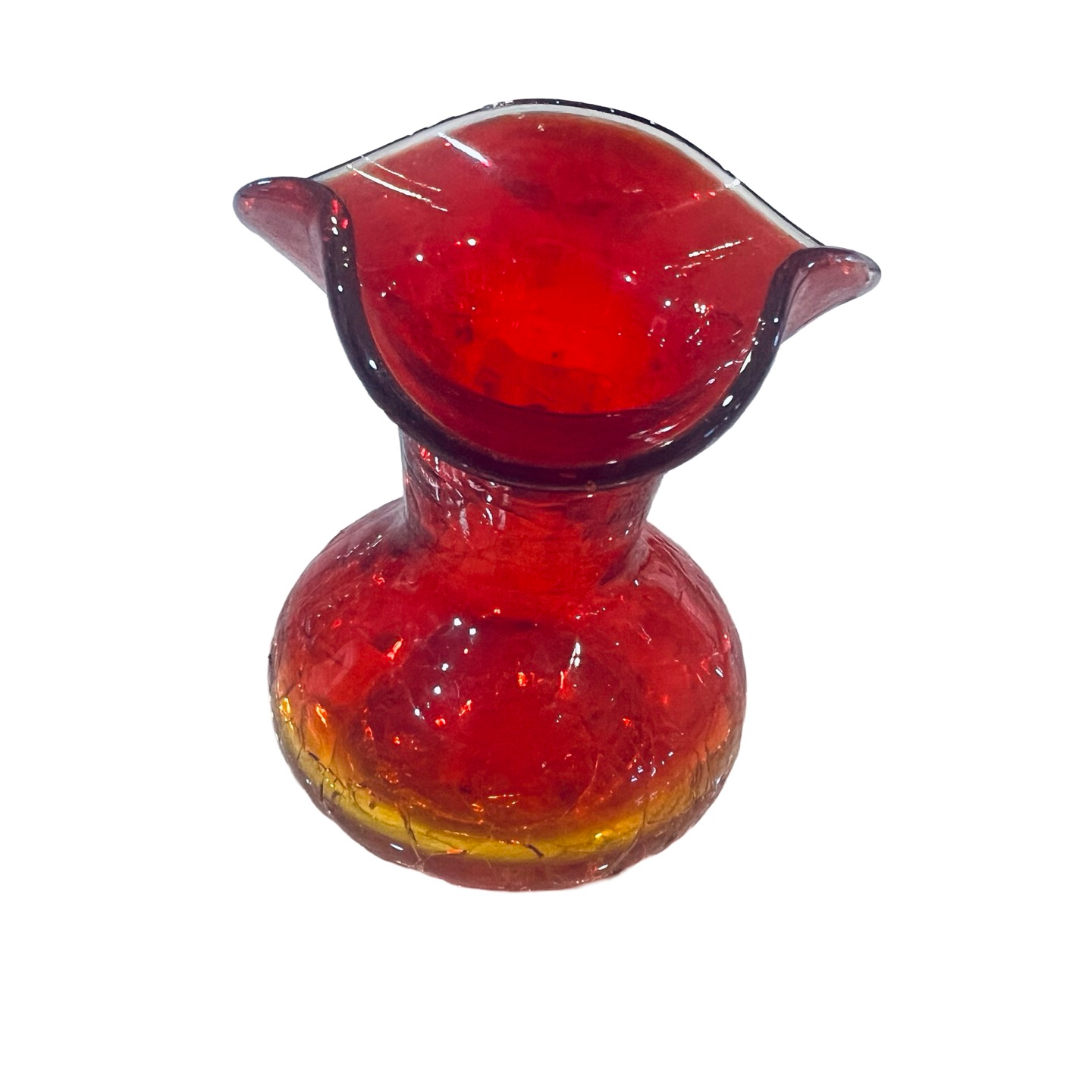 015 vintage crackle glass vase 4” GLOWS