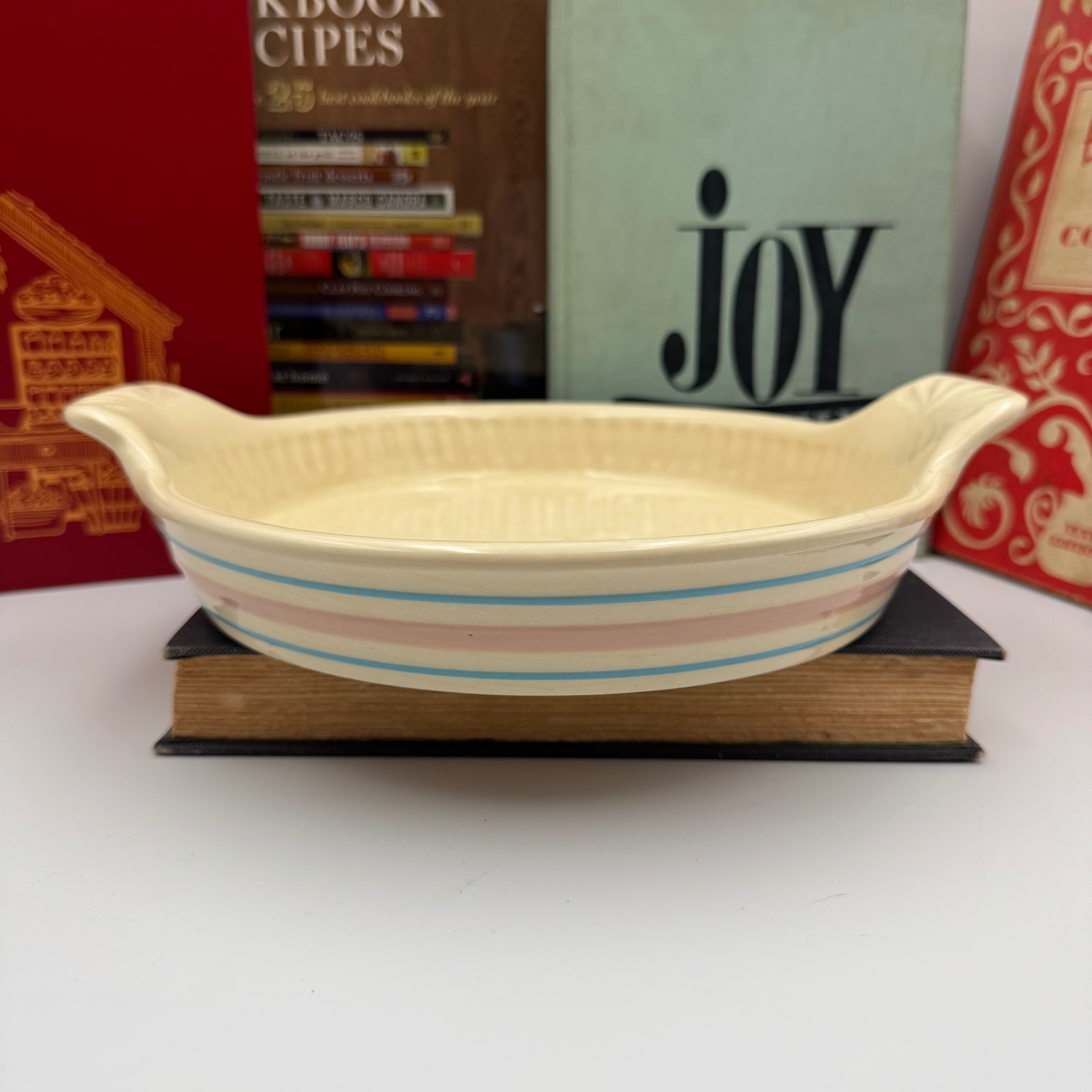 Vintage McCoy Pottery MCM Au Gratin Baking Dish 10" w Pink & Blue ...