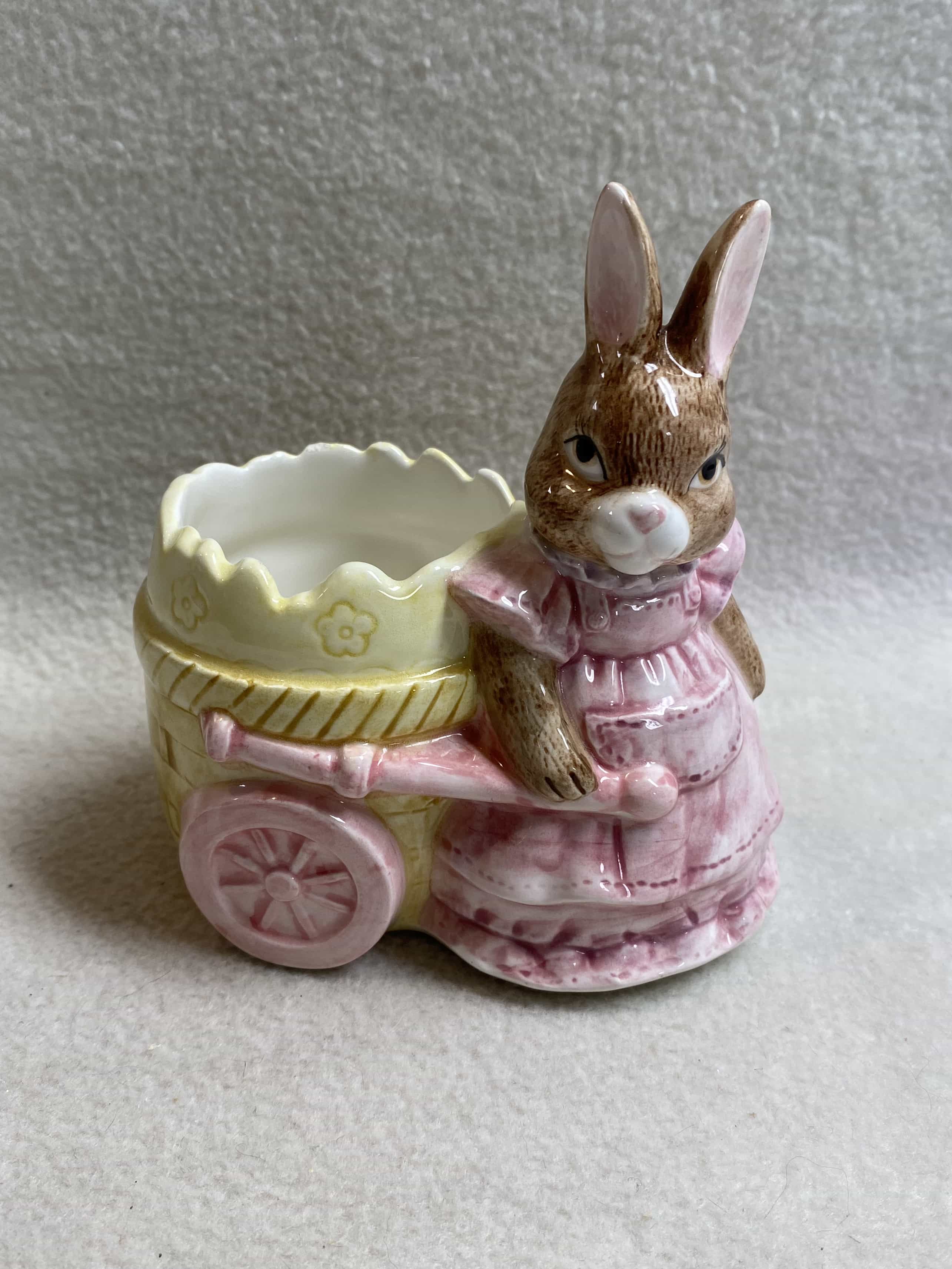 Vintage Lefton Bunny with Egg Cart Garden Planter (N128)