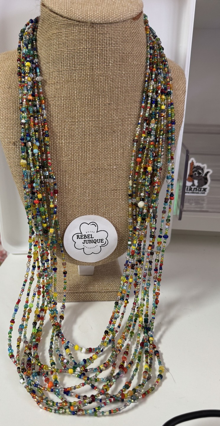 One Of A Kind 12 Strand Multi Color Glass Beaded Necklace 28” Shortest ...
