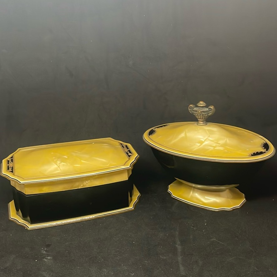 Art Deco Antique Celluloid Powder Box And Jewelry Box