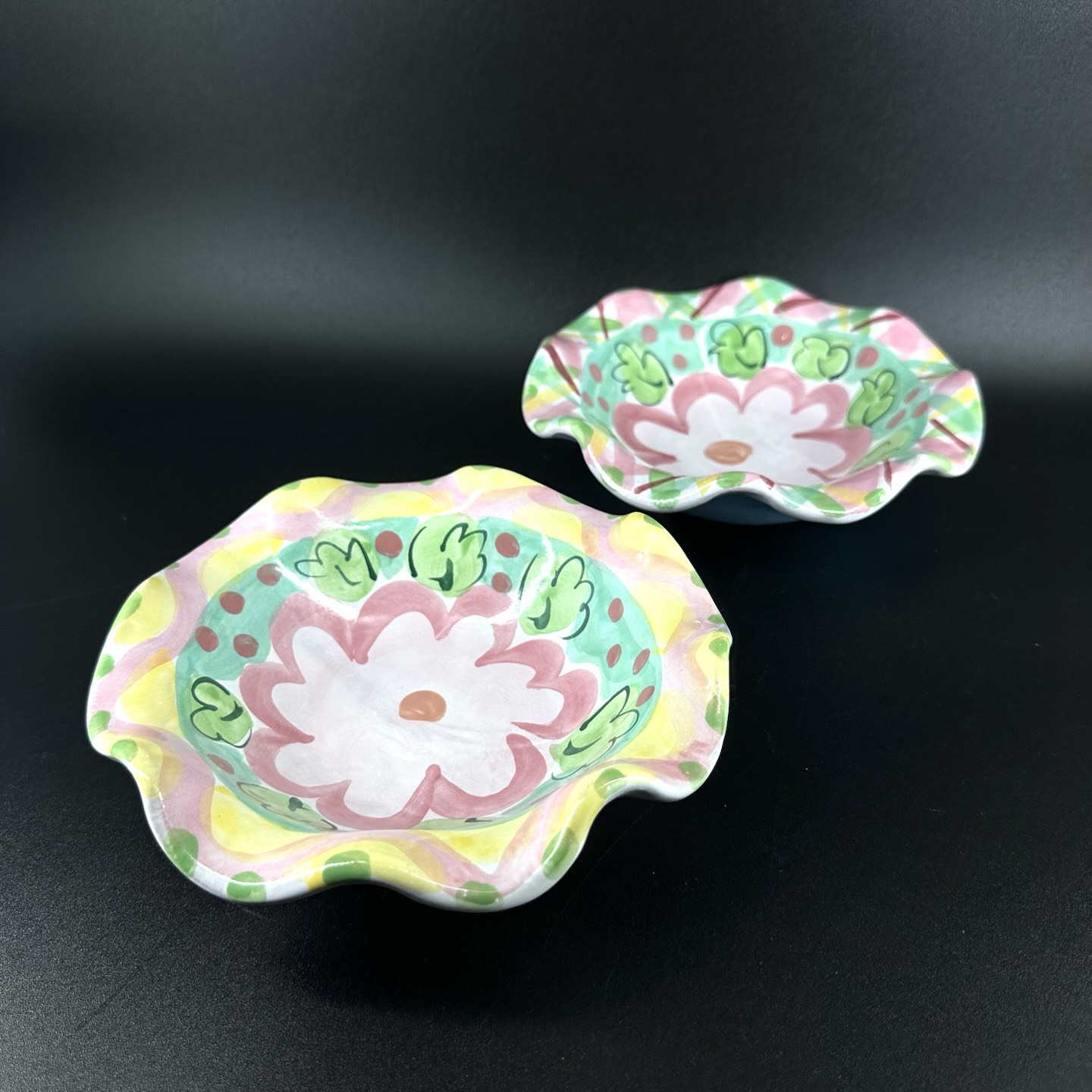 Set 2 Red Ware Studio Pottery Floral Bowls Signed