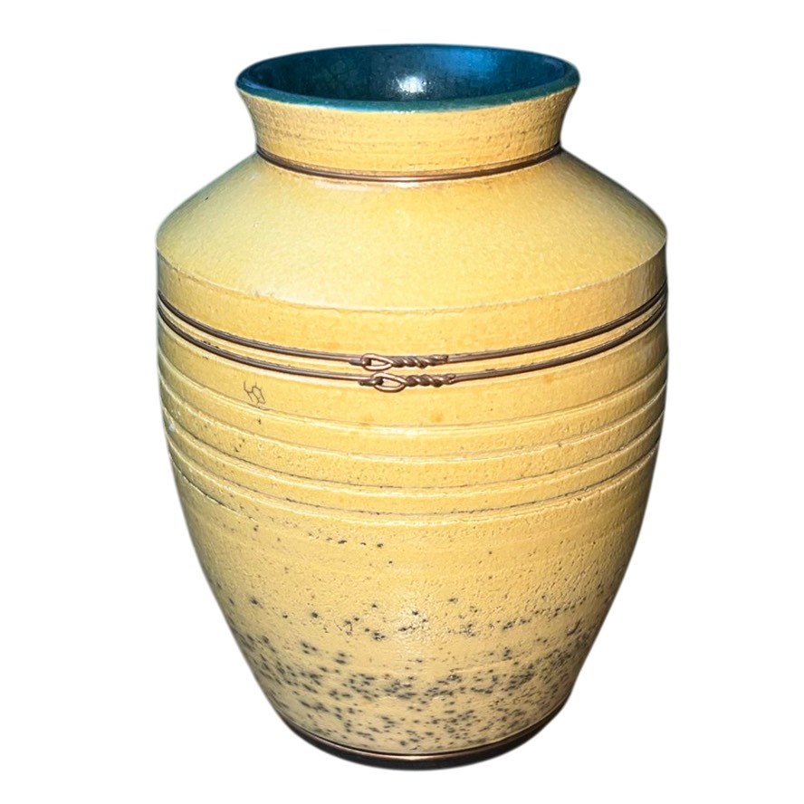 Richard Gruchalla Copper Wire Wrapped Yellow Raku Vase