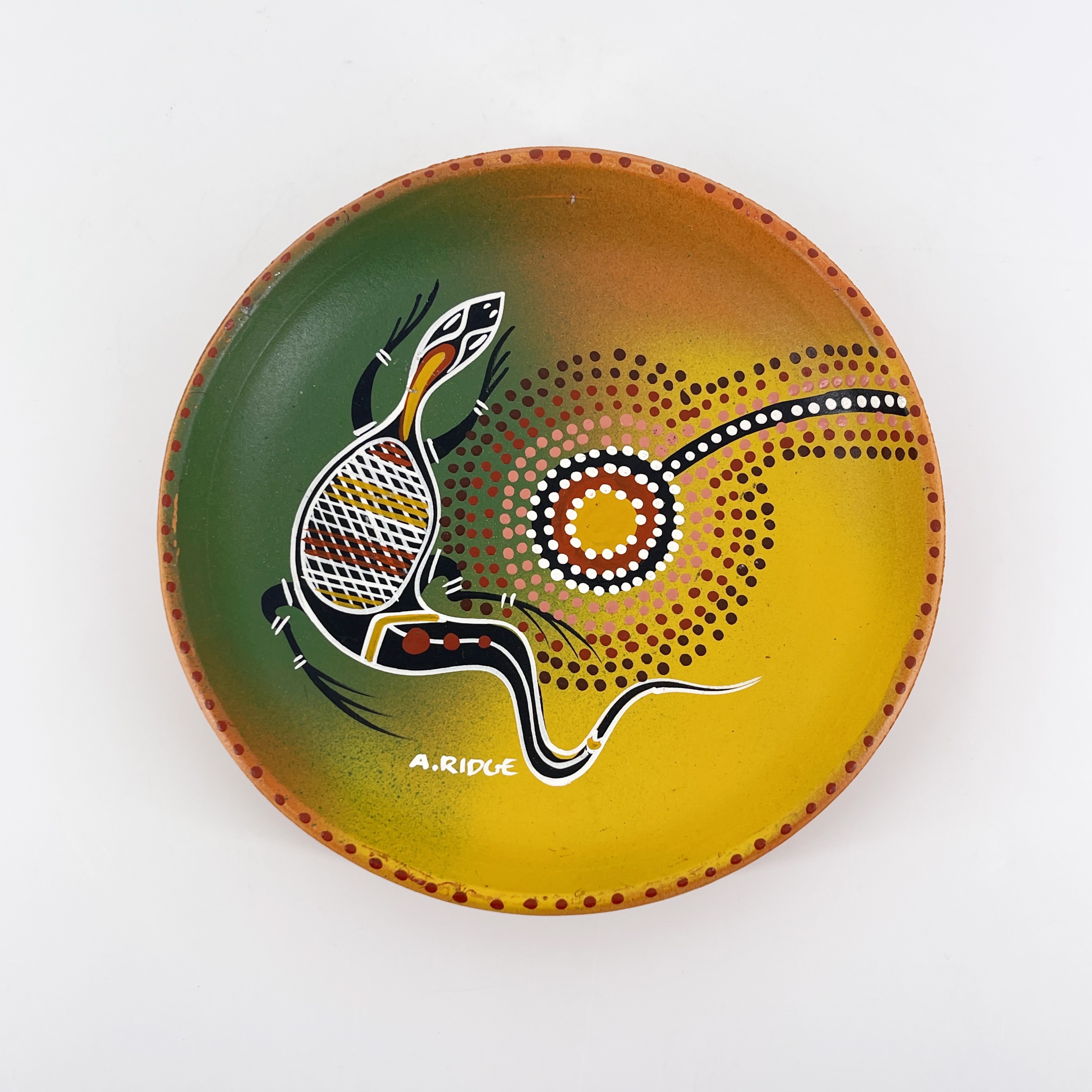 Signed A. Ridge Aboriginal Australia Terracotta Plate 6" Hand Painted ...