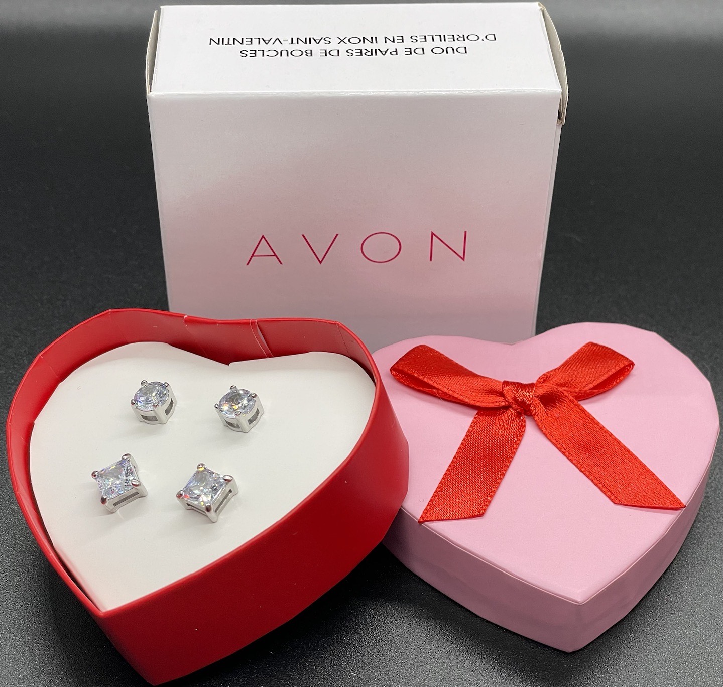 AVON Stainless Steel Valentines Heart Box Two-Pair Earring Pack Brand ...