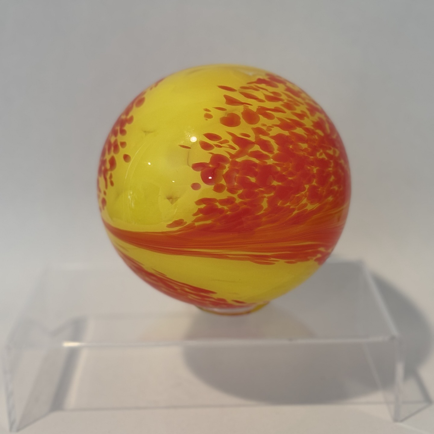 Art Glass Oregon Float Ball Yellow + Orange Swirl 2005 Signed 5.5” Orb