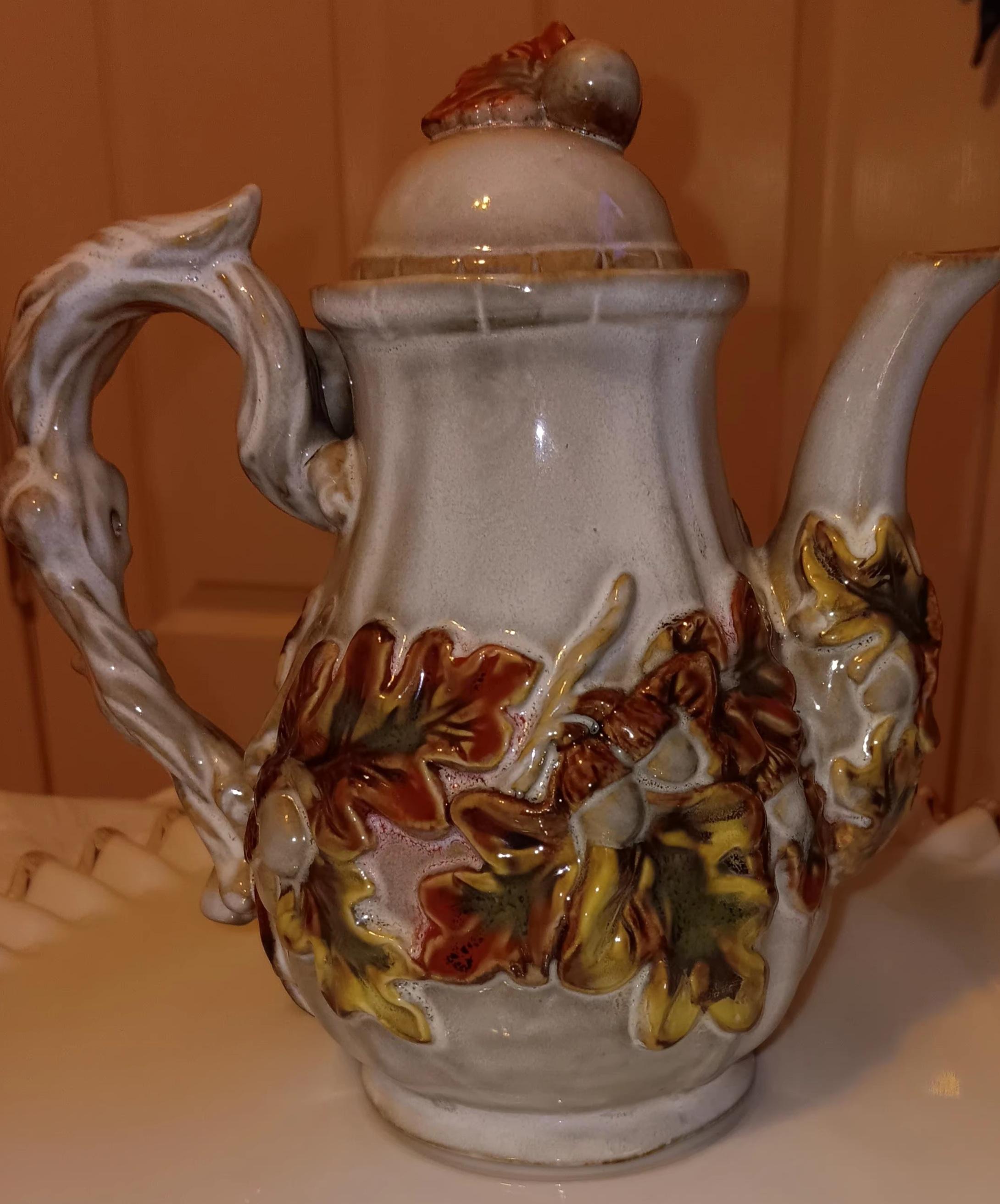 Vintage Kaldun & Bogle Fall Harvest Teapot With A Squirrel Handle.