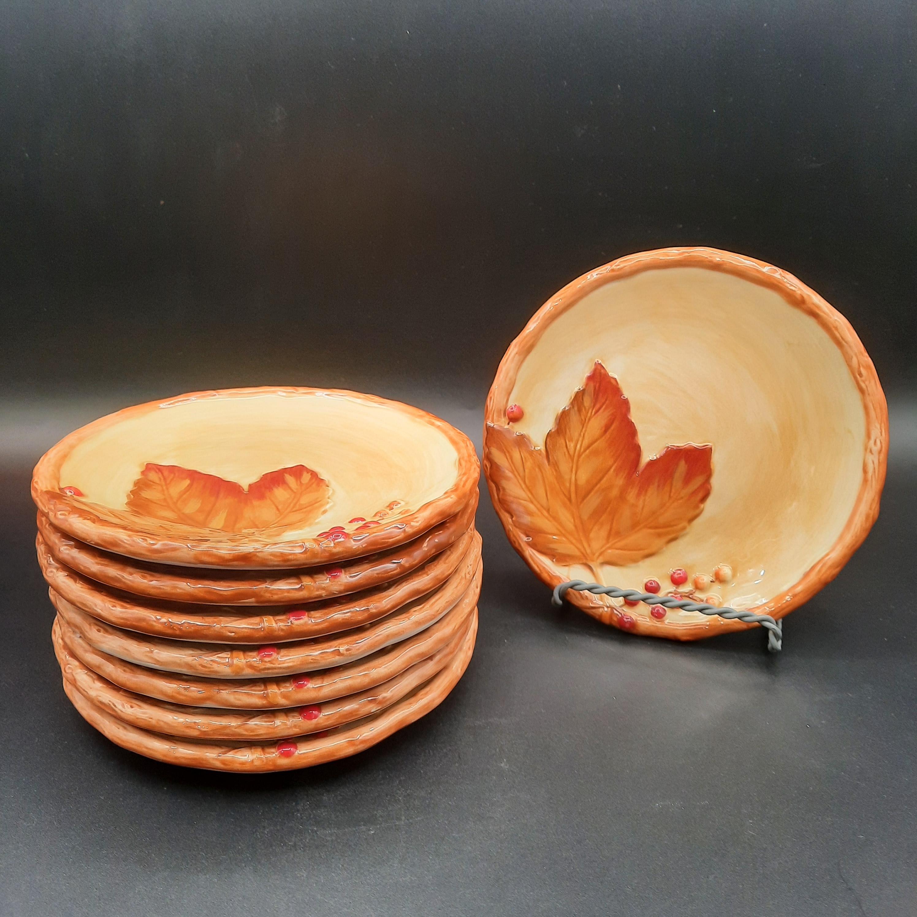 Fitz and Floyd Harvest Fall Autumn Leaf Canape Appetizer Plates Set Of 8