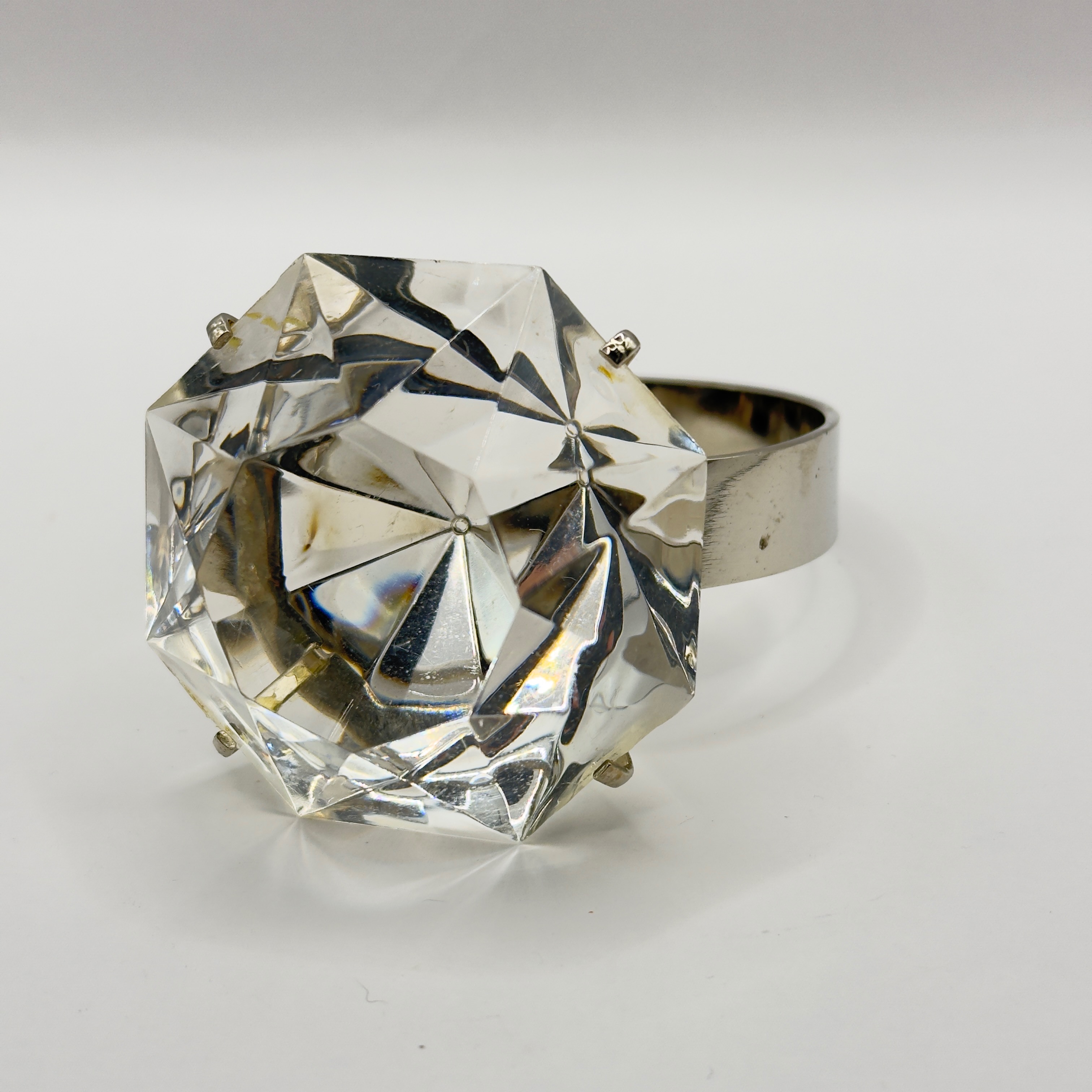 Vintage Sparkling Giant Crystal Diamond with Metal Jumbo Chrome Ring ...