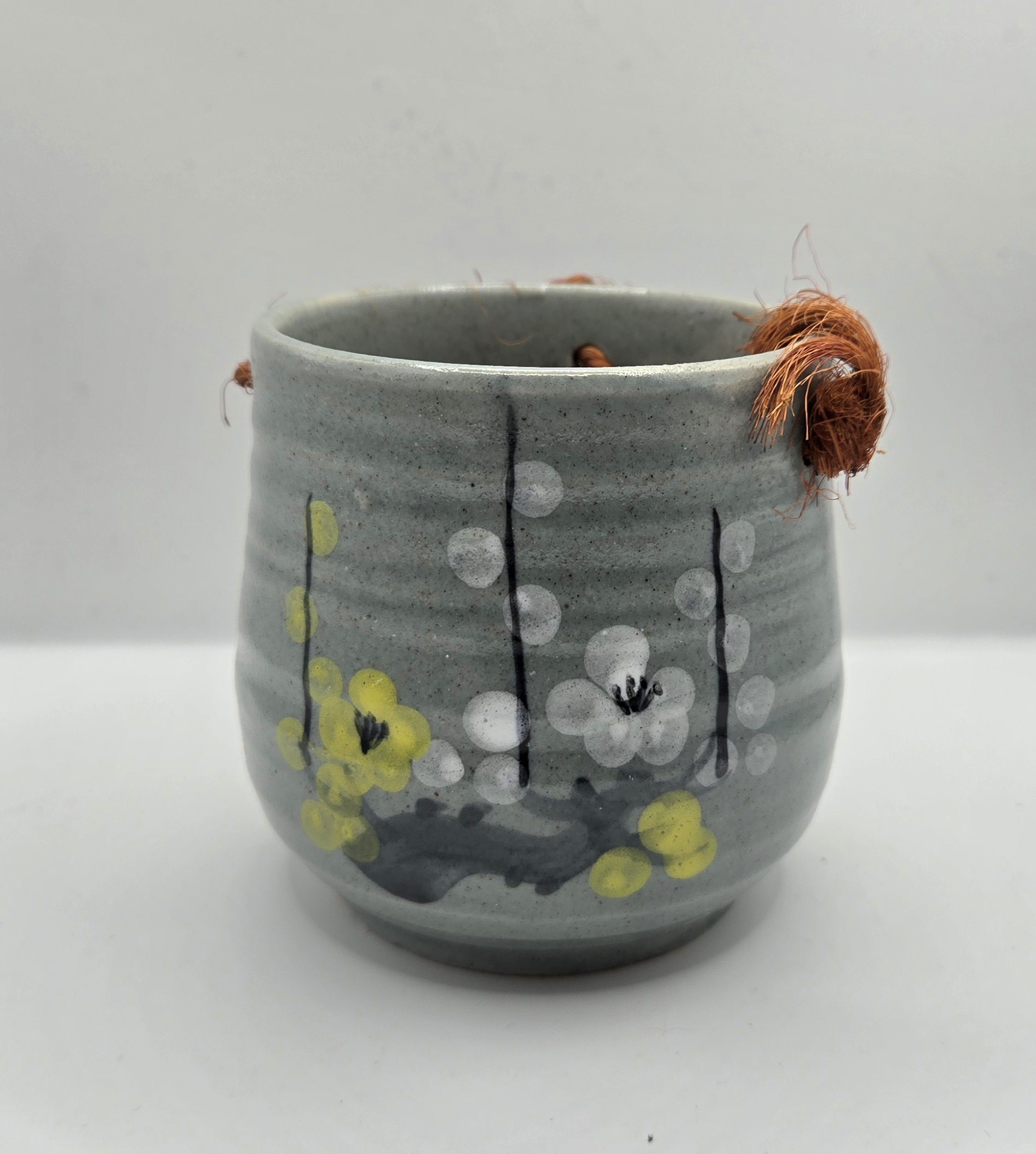 Gray Pottery (1960s/1970's) Hanging Plant Pot.3.5" x 4"wide. Original ...