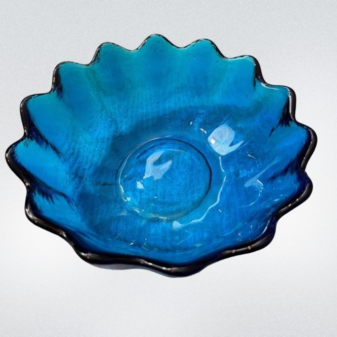 Vintage Blenko Blue Lotus Flower Bowl