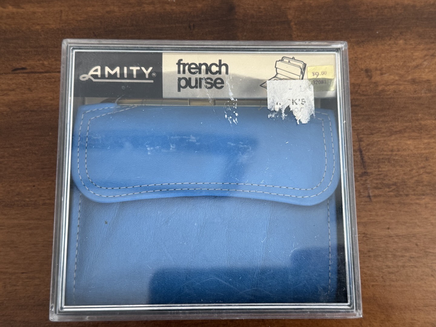Vintage Amity French Purse Leather Wallet Blue In Original Box