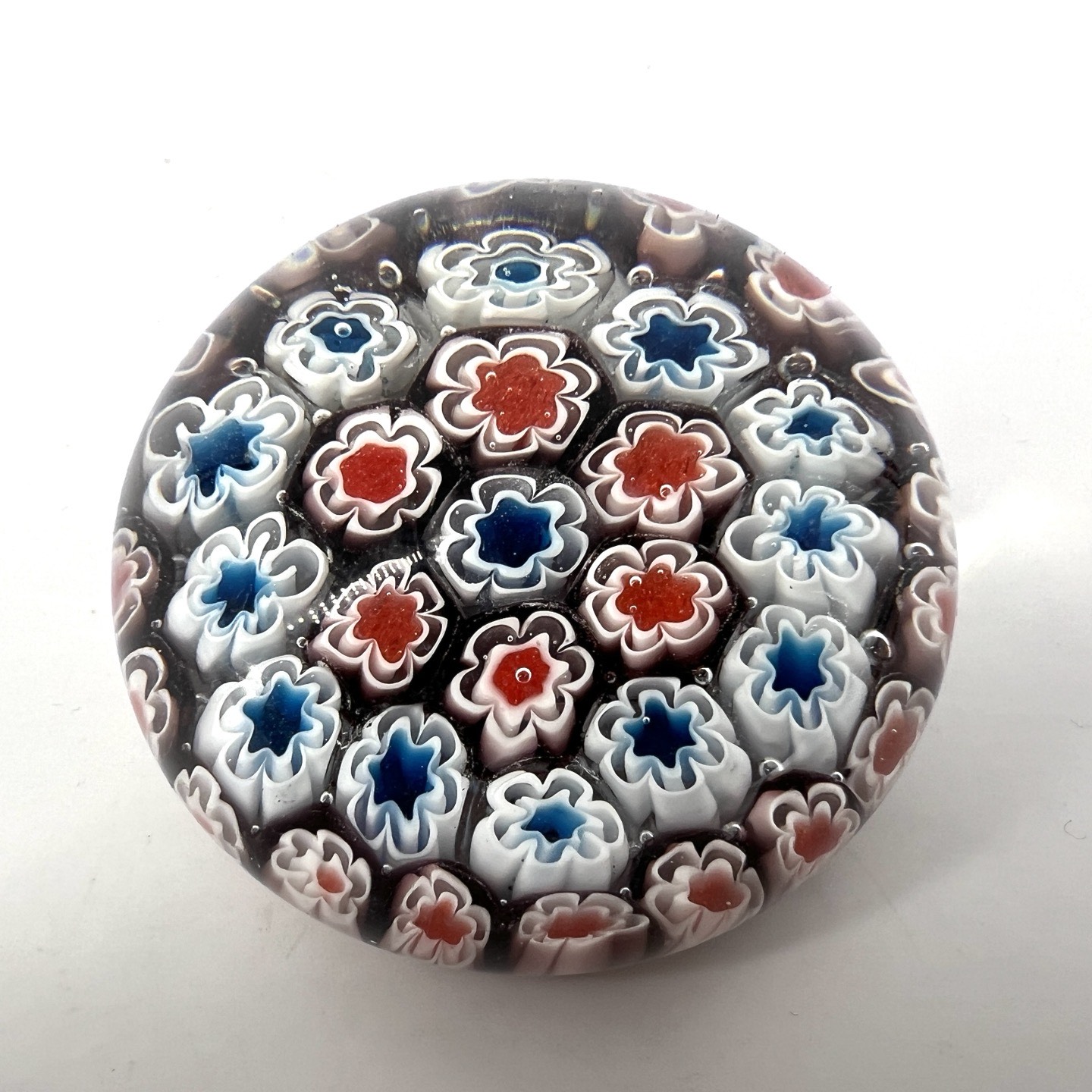 Small Blue And Red Millefiori Glass Paperweight