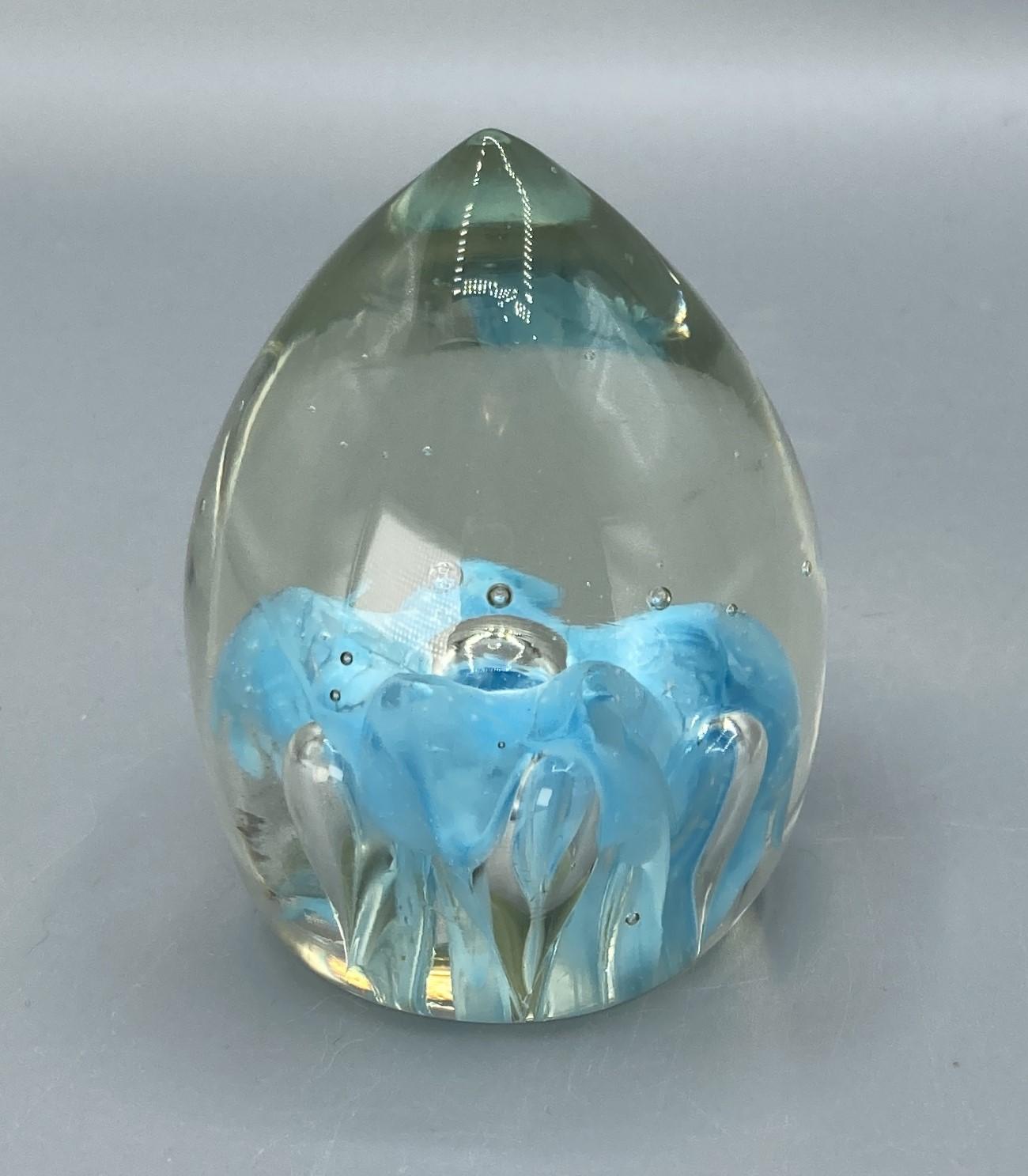 Blue Aqua Teal Egg Shaped Paperweight - Vintage