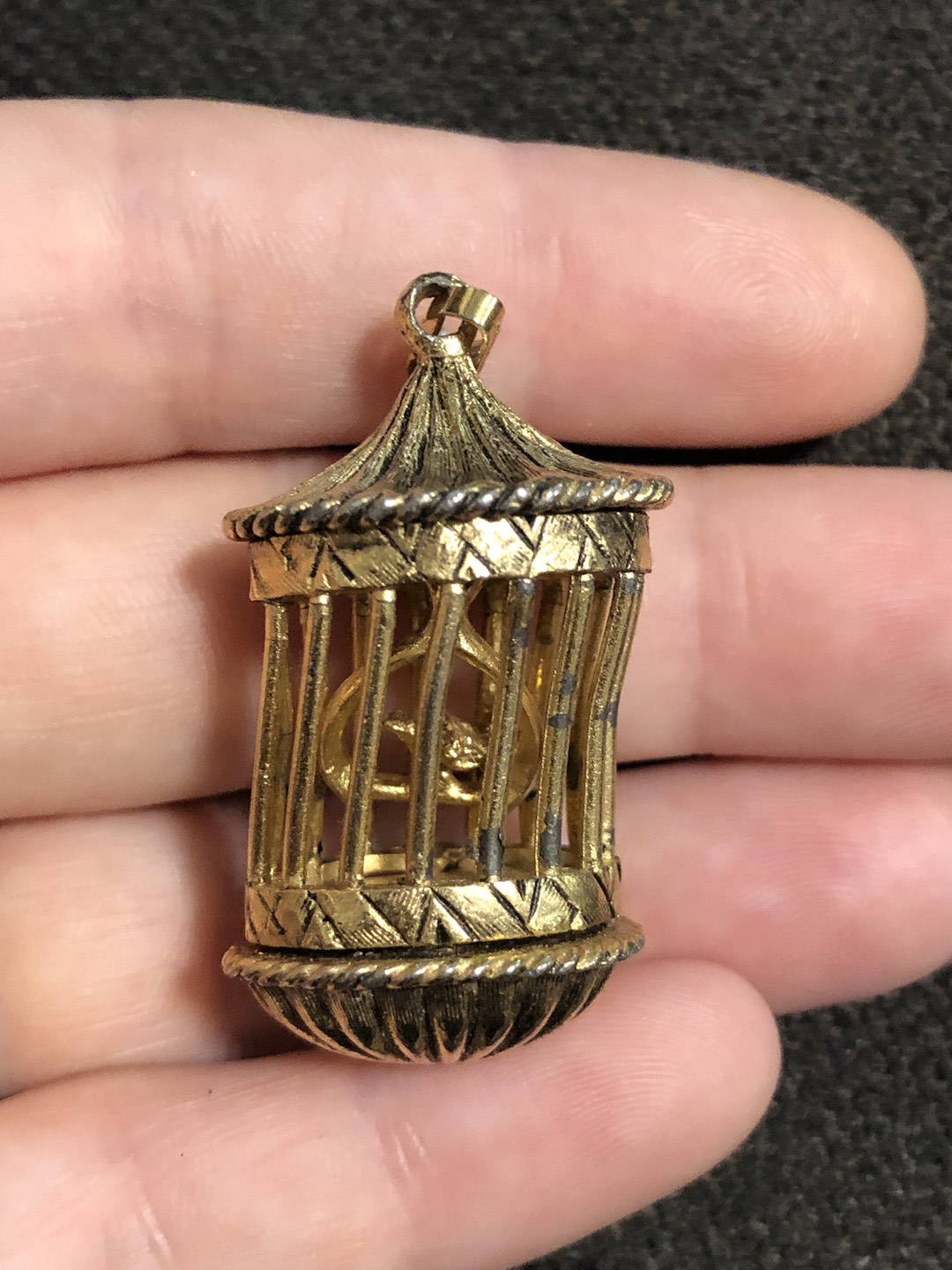 Vintage Gold-Tone Bird Cage Solid Perfume Necklace Pendant