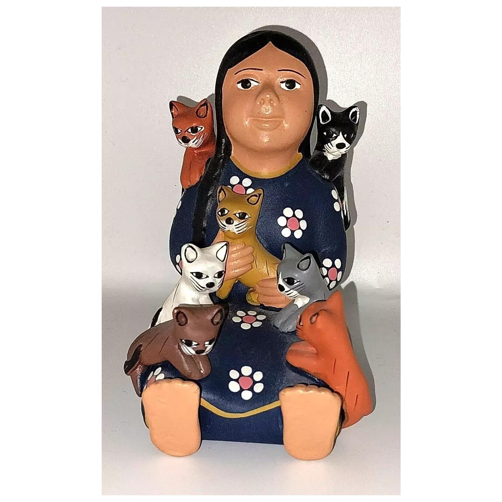 Peruvian Ceramic Pottery - Storyteller - Woman with Cats - Made in Peru ...