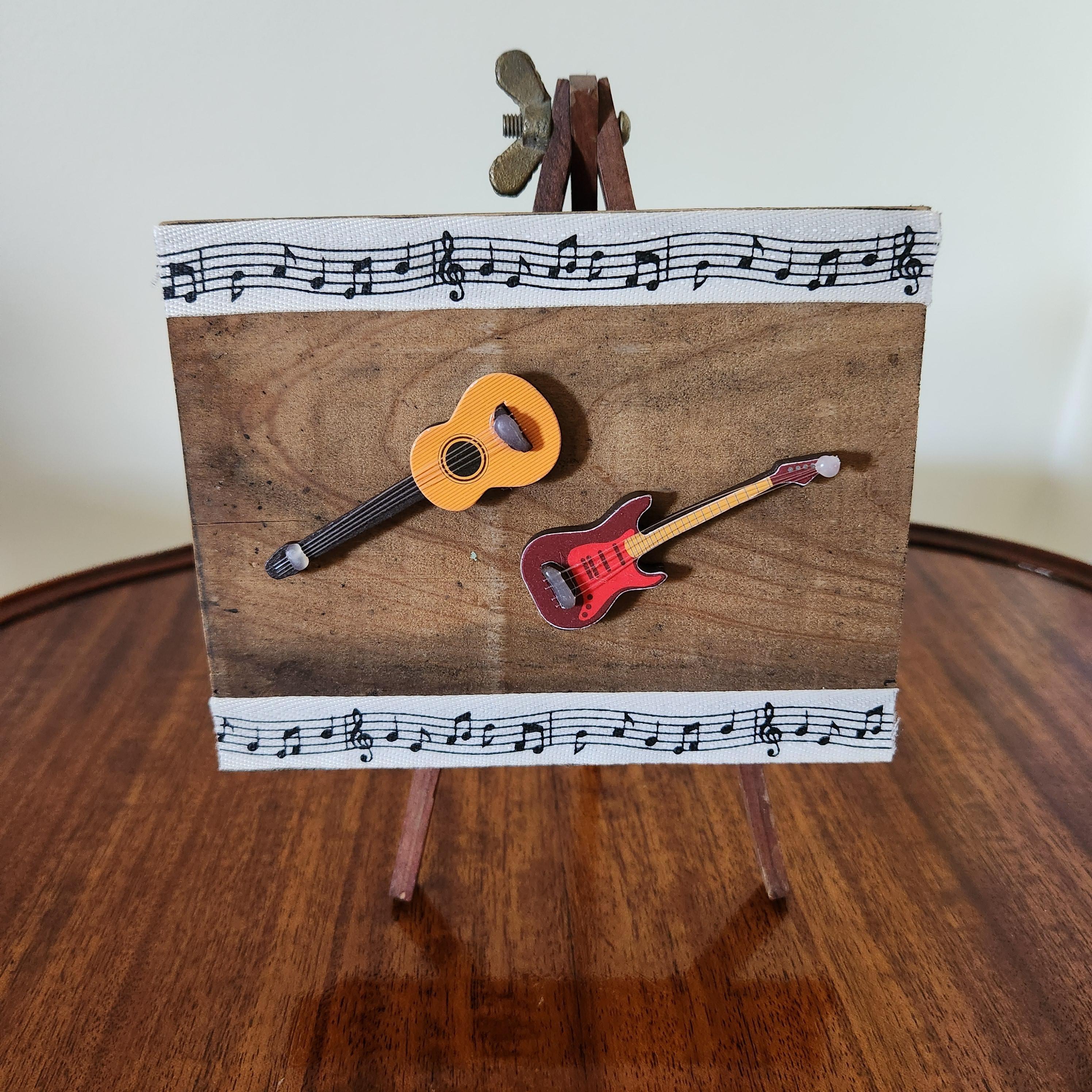 Guitar Miniature Theme On Reclaimed Wood With Musical Notes Handmade 5 ...