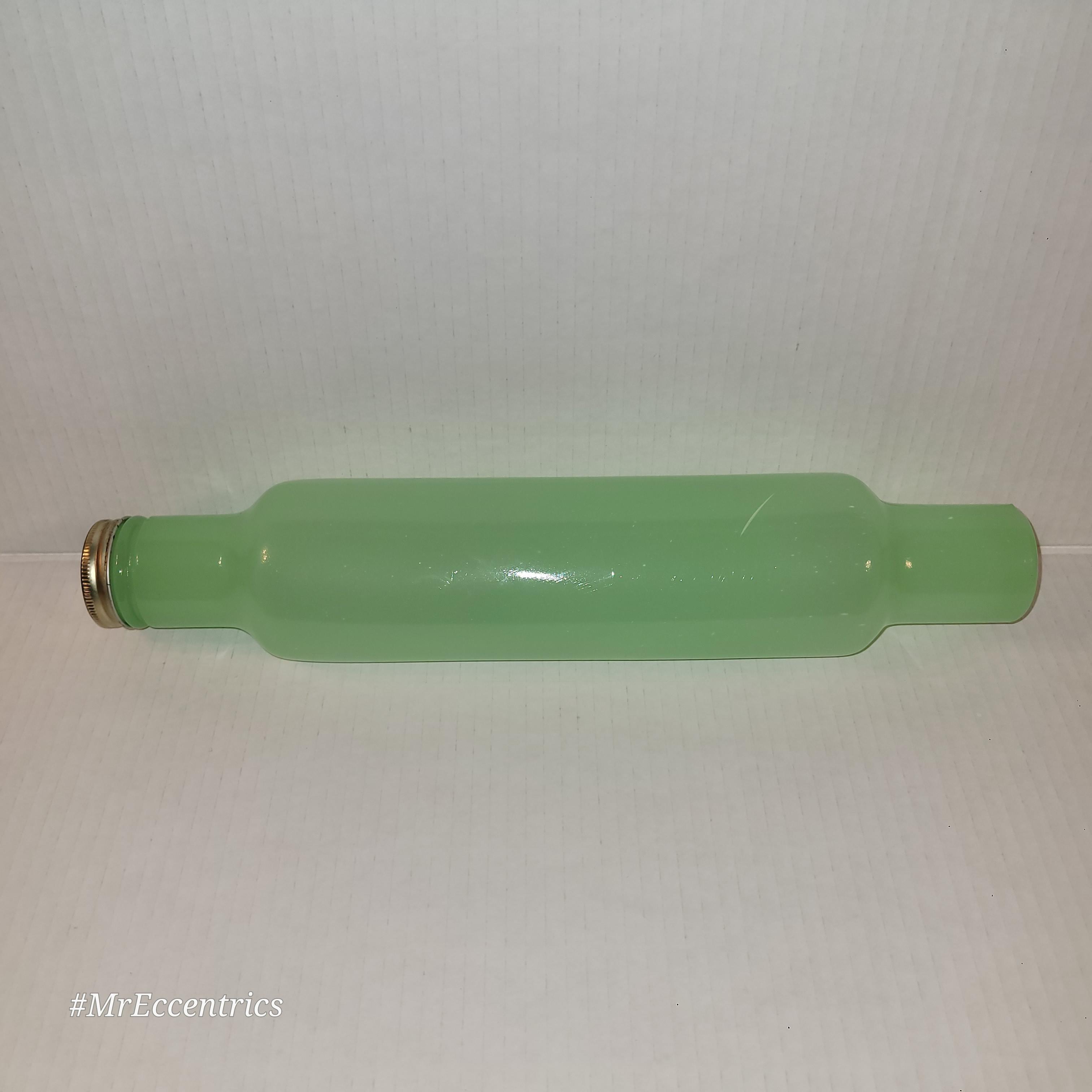 Vintage Jadeite Green Glass Rolling Pin With Screw On Metal Cap 14"