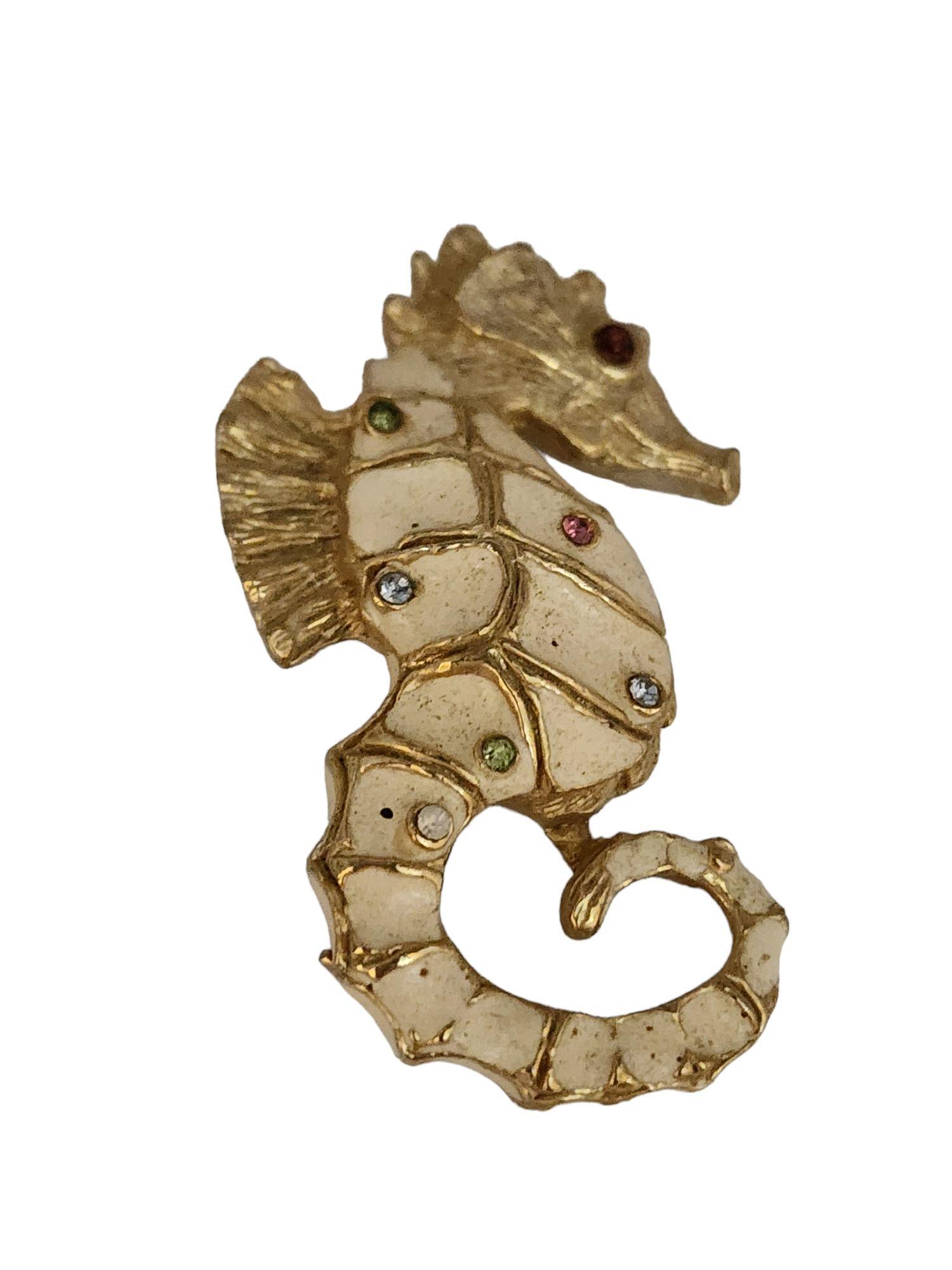 Vintage Signed Craft Enamel Seahorse Brooch (A6432)