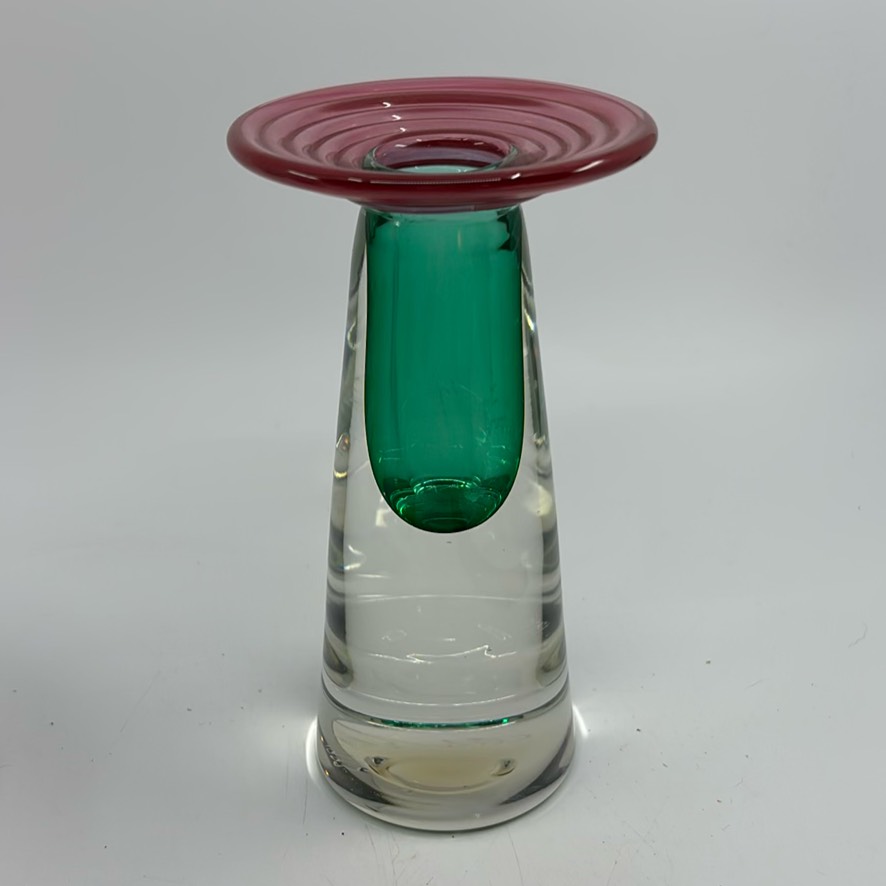 Alex Brand Art Glass Signed 1993 Candle Holder Bud Vase 6”