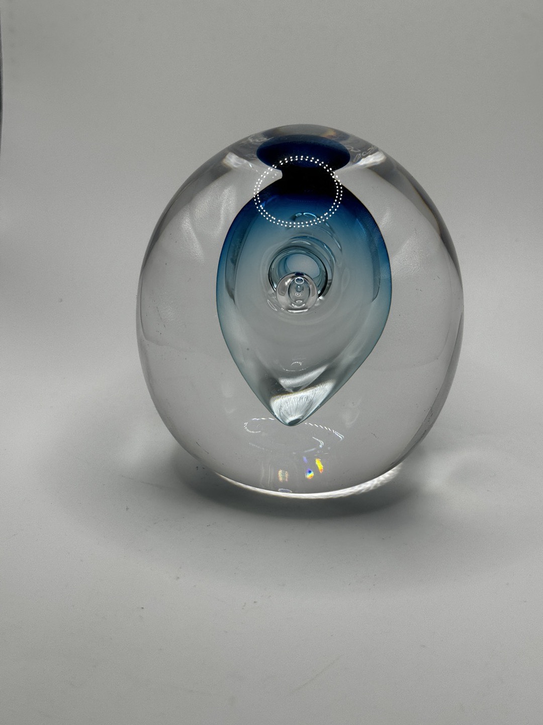 Signed Studio AHUS Sweden Paperweight Art Glass Bubble
