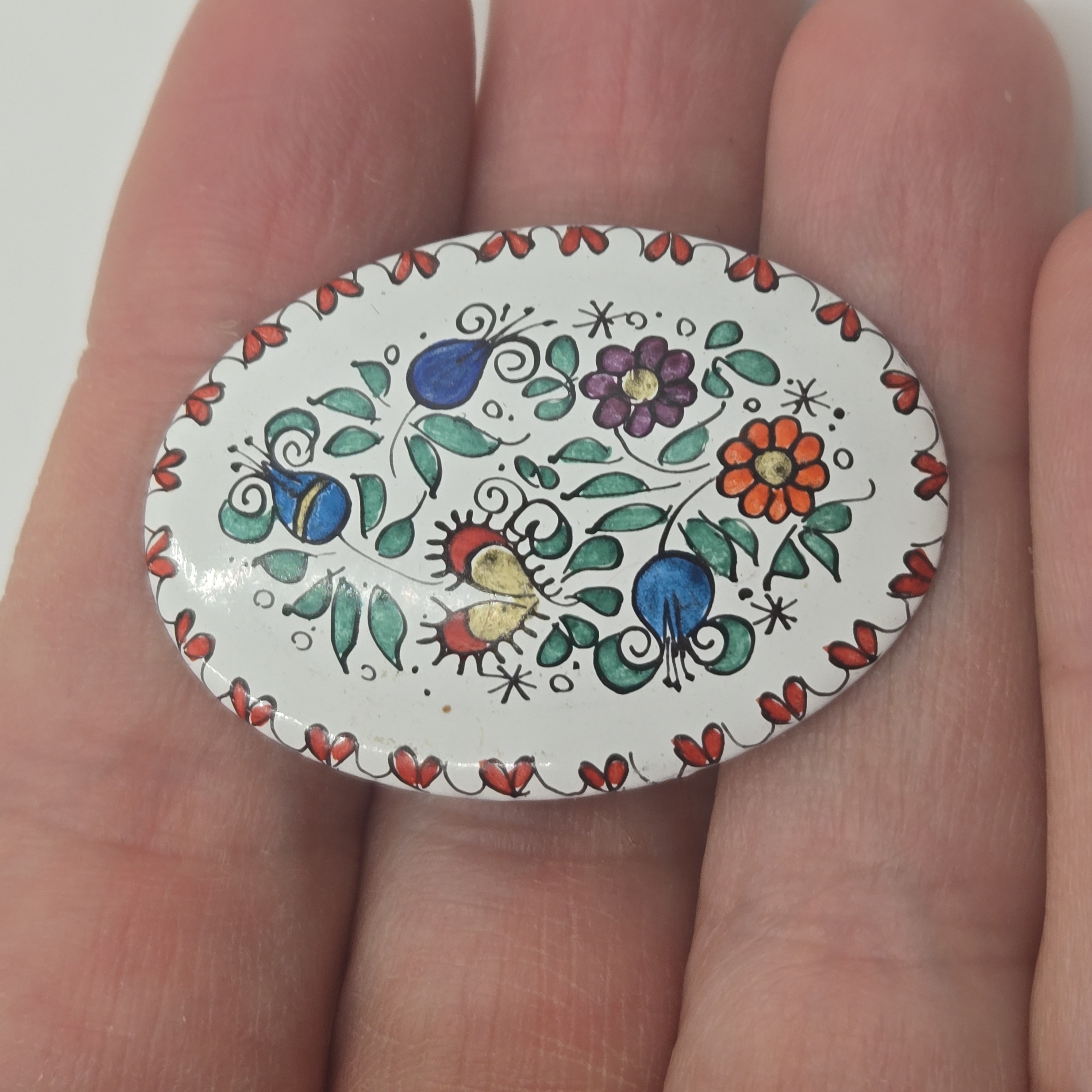 Vintage Austria Made Hand Painted Folk Art Pin Brooch Enamel Flowers ...