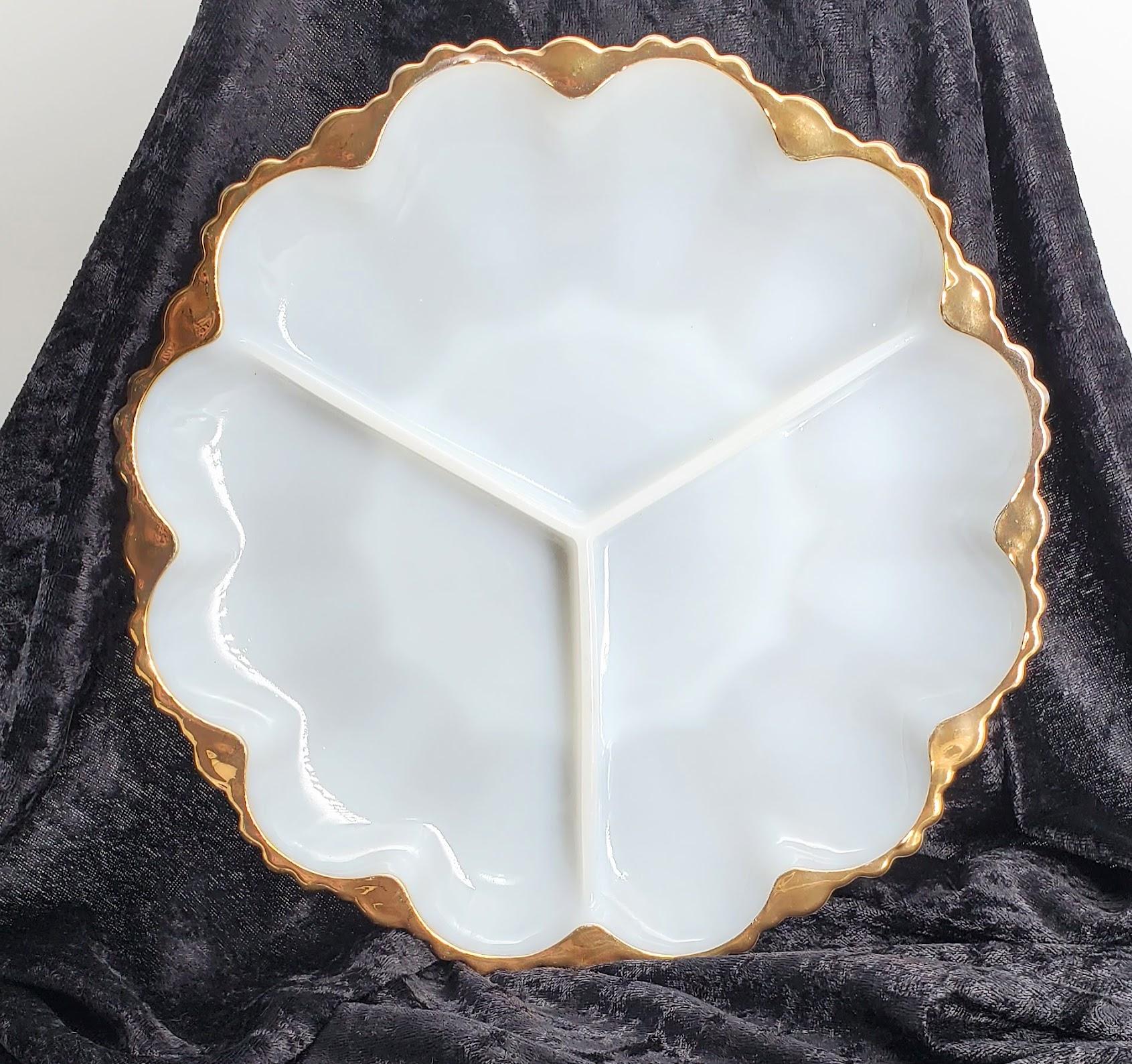 Vintage Anchor Hocking Fire King Milk Glass Divided Dish